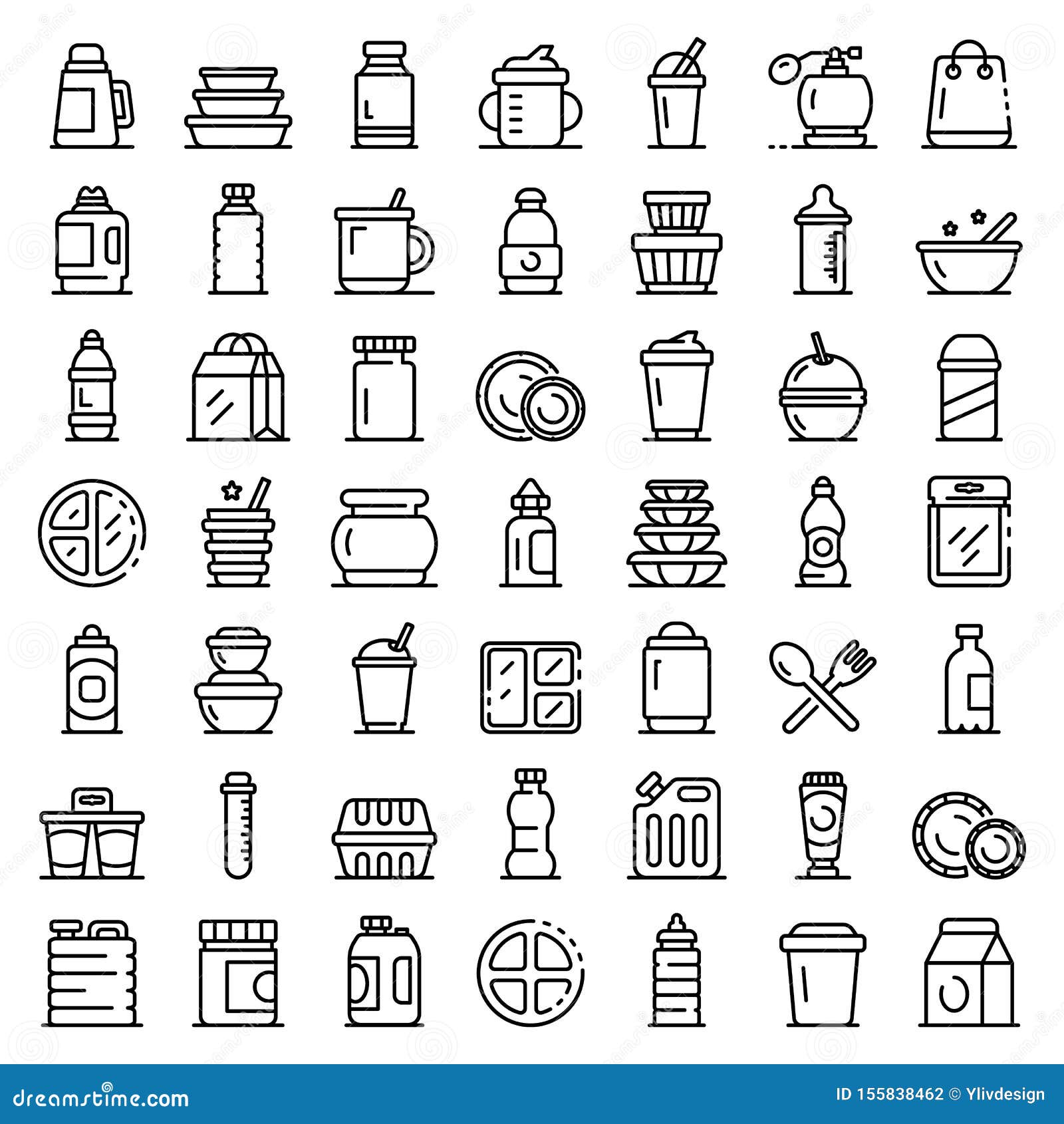 Plastic Tableware Icons Set, Outline Style Stock Vector - Illustration ...