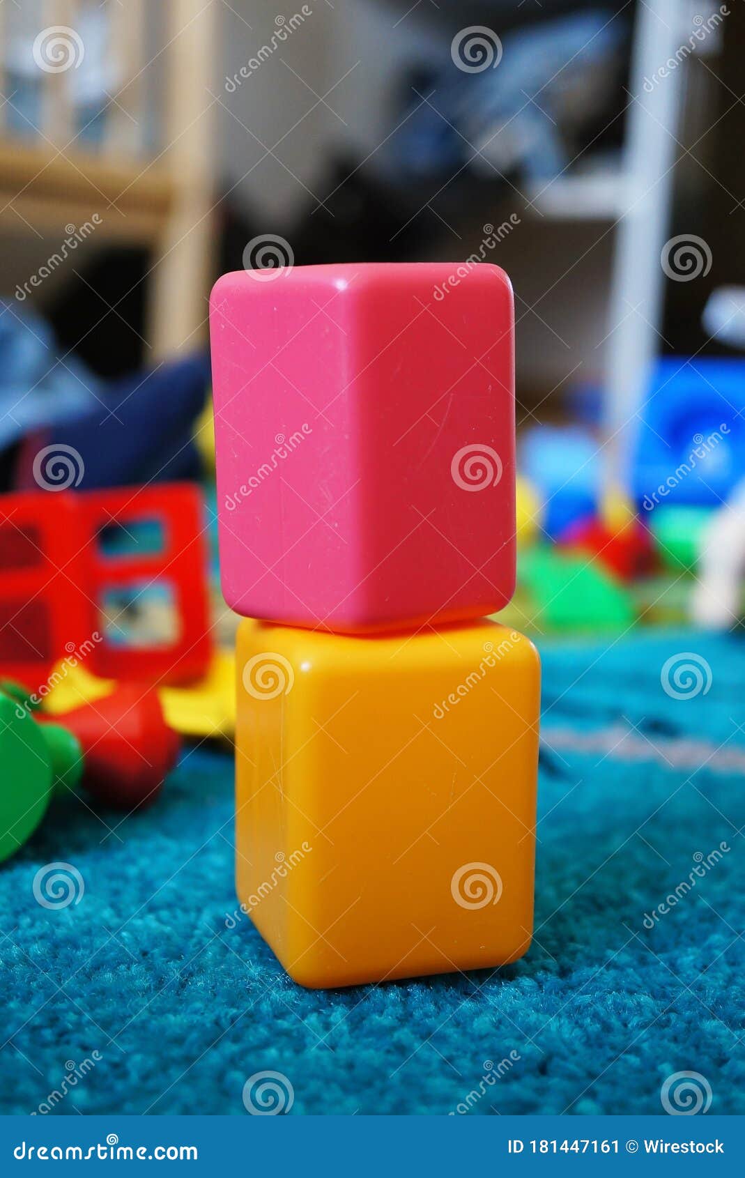 Plastic toy blocks. stock image. Image of carpet, objects - 181447161