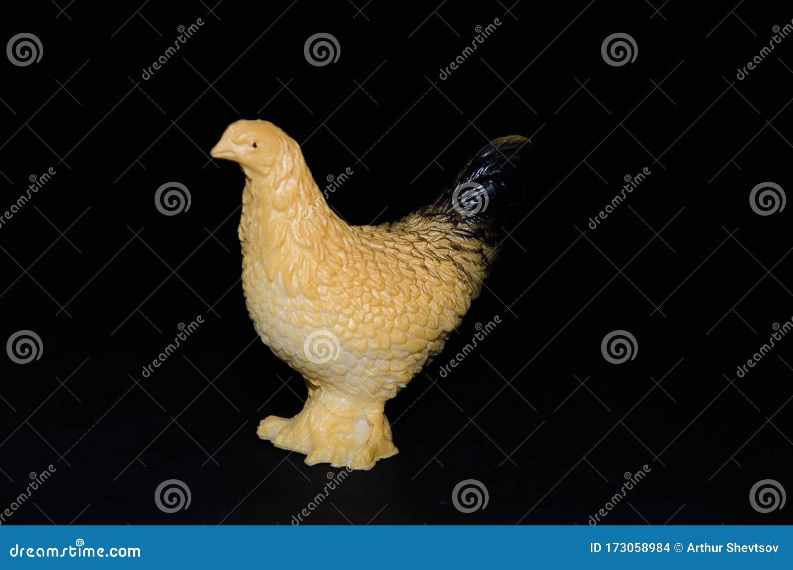 Plastic Toy Chickens On A Black Background. Realistic Toy Copy Space ...