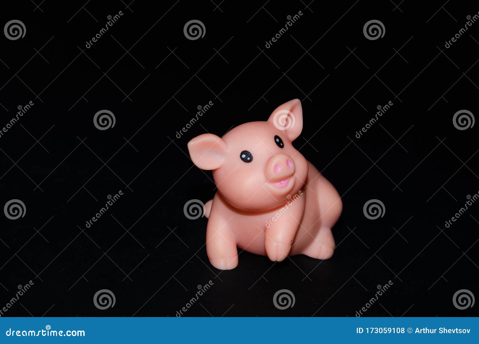 Plastic Toy Pig on a Black Background. Realistic Toy Copy Space Stock ...