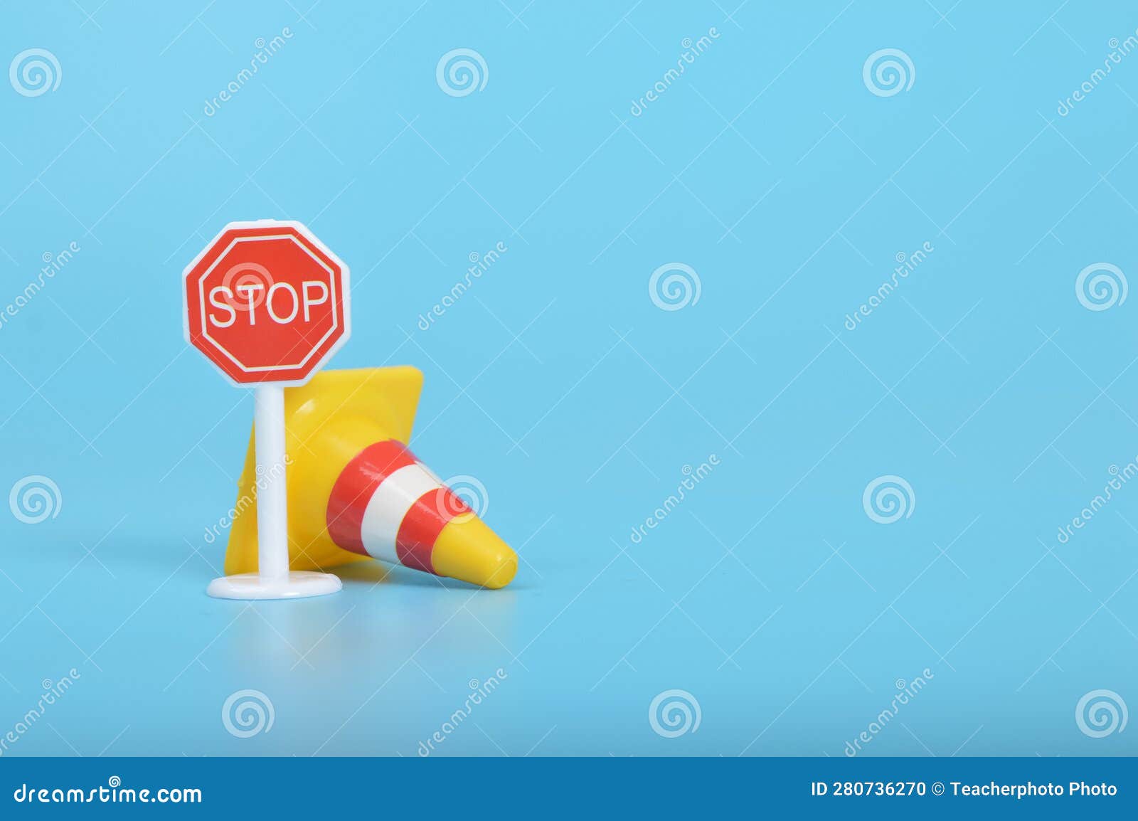 Plastic Traffic Cone and Stop Sign. Copy Space for the Text Stock Photo ...