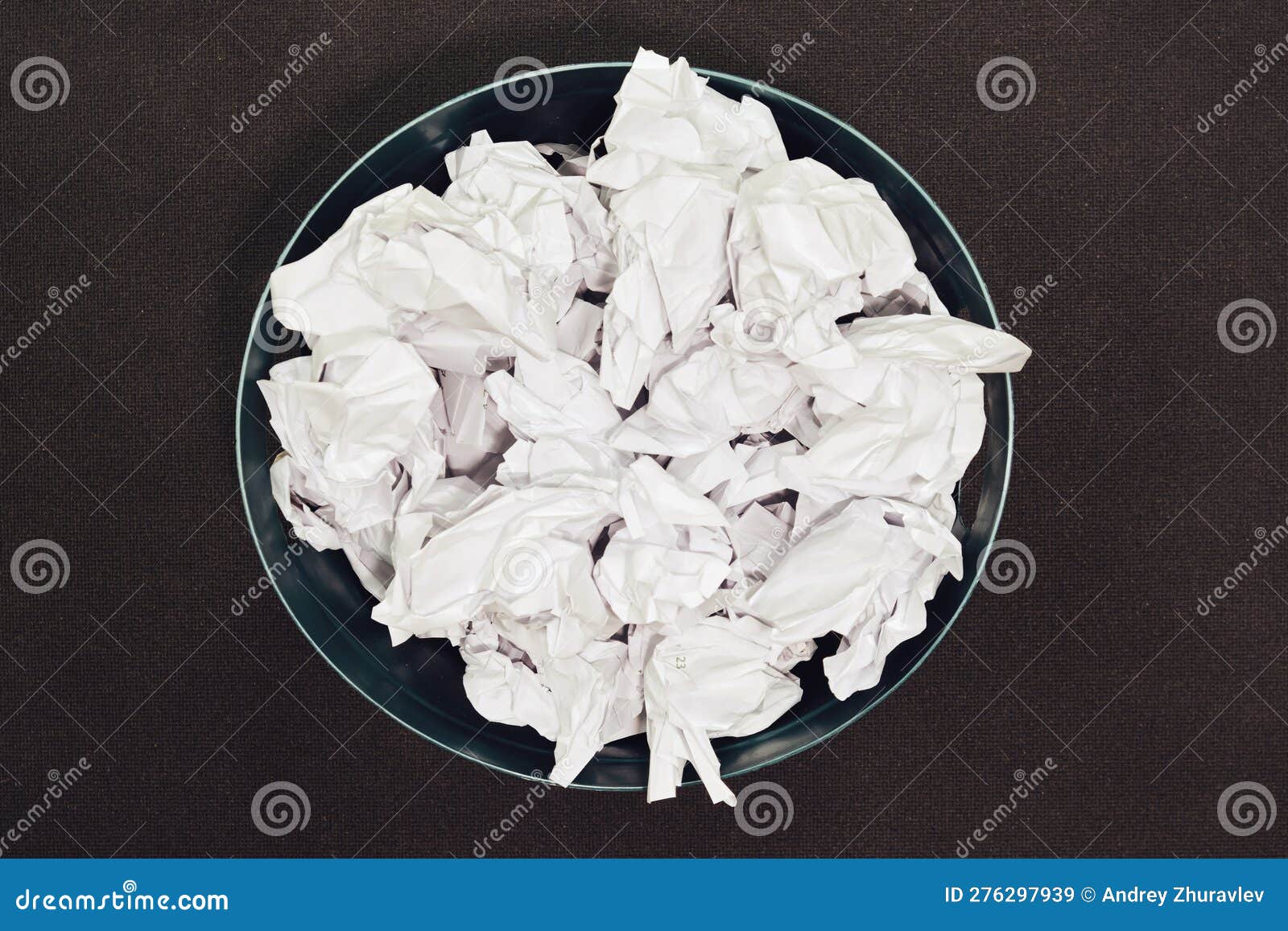 Plastic Trash Can Being Filled with Crumpled Sheets of White Paper ...