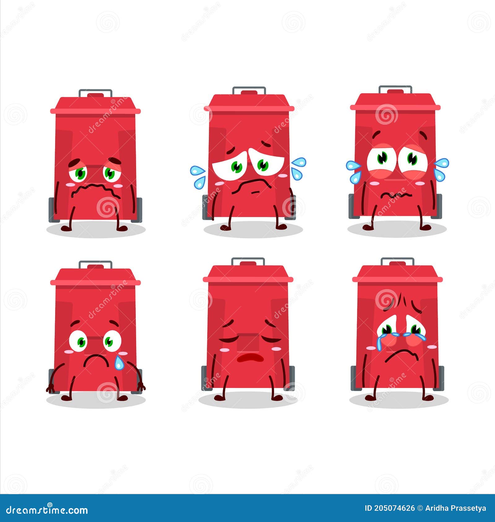 Plastic Trash Can Cartoon Character with Sad Expression Stock Vector ...