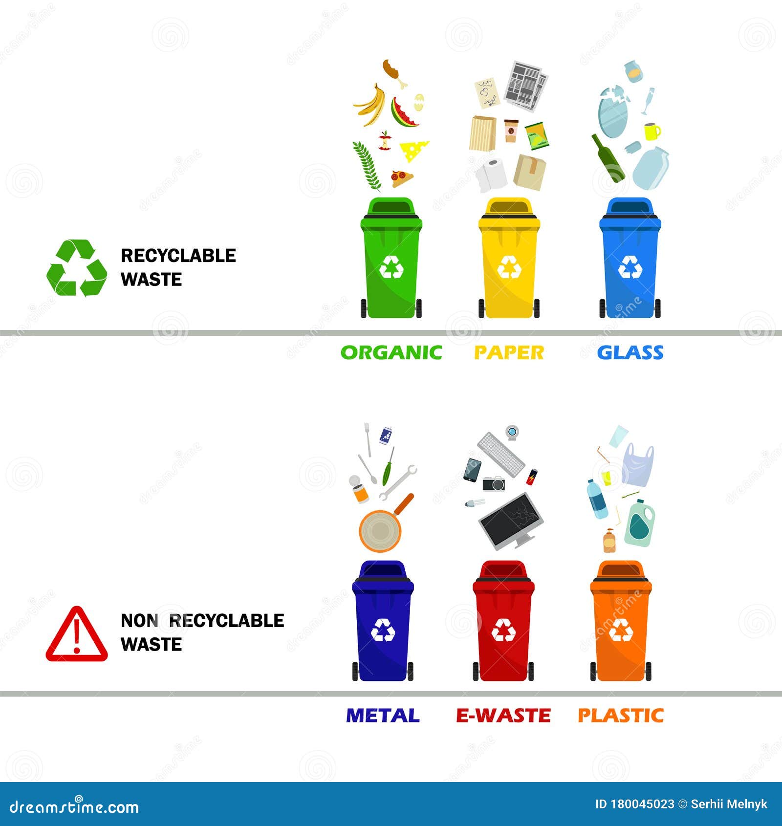 Containers for All Types of Garbage. Stock Vector - Illustration of ...