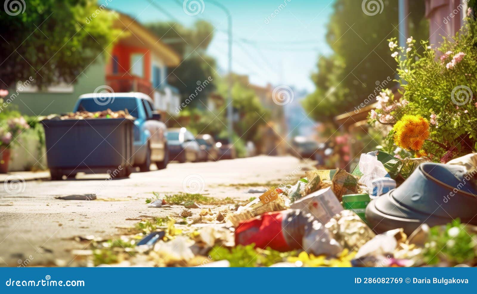 Plastic Trash Covers the Sidewalks and Green Urban Environments ...