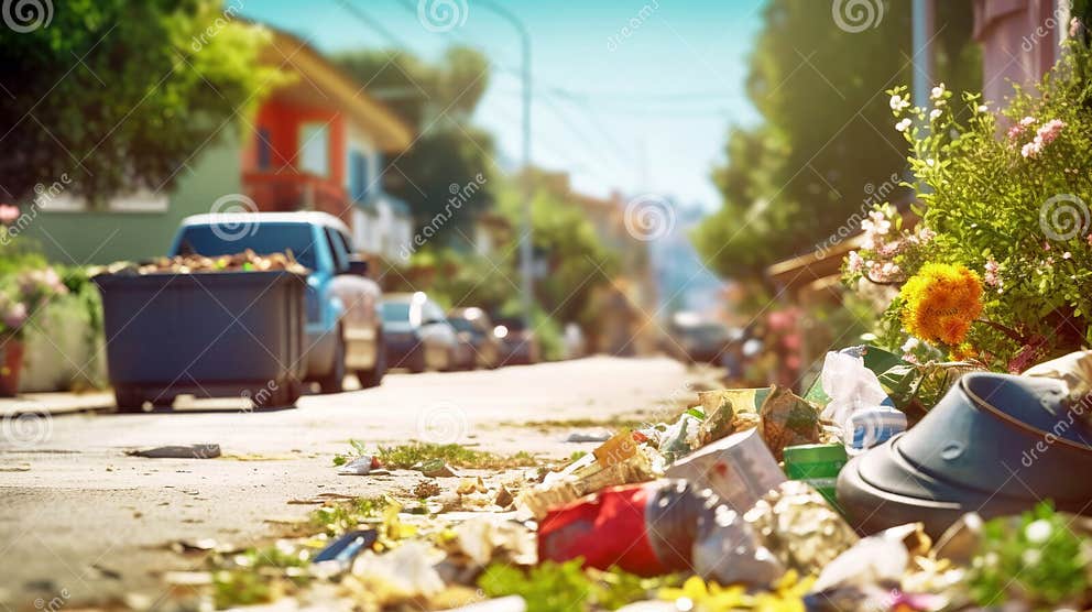 Plastic Trash Covers the Sidewalks and Green Urban Environments ...