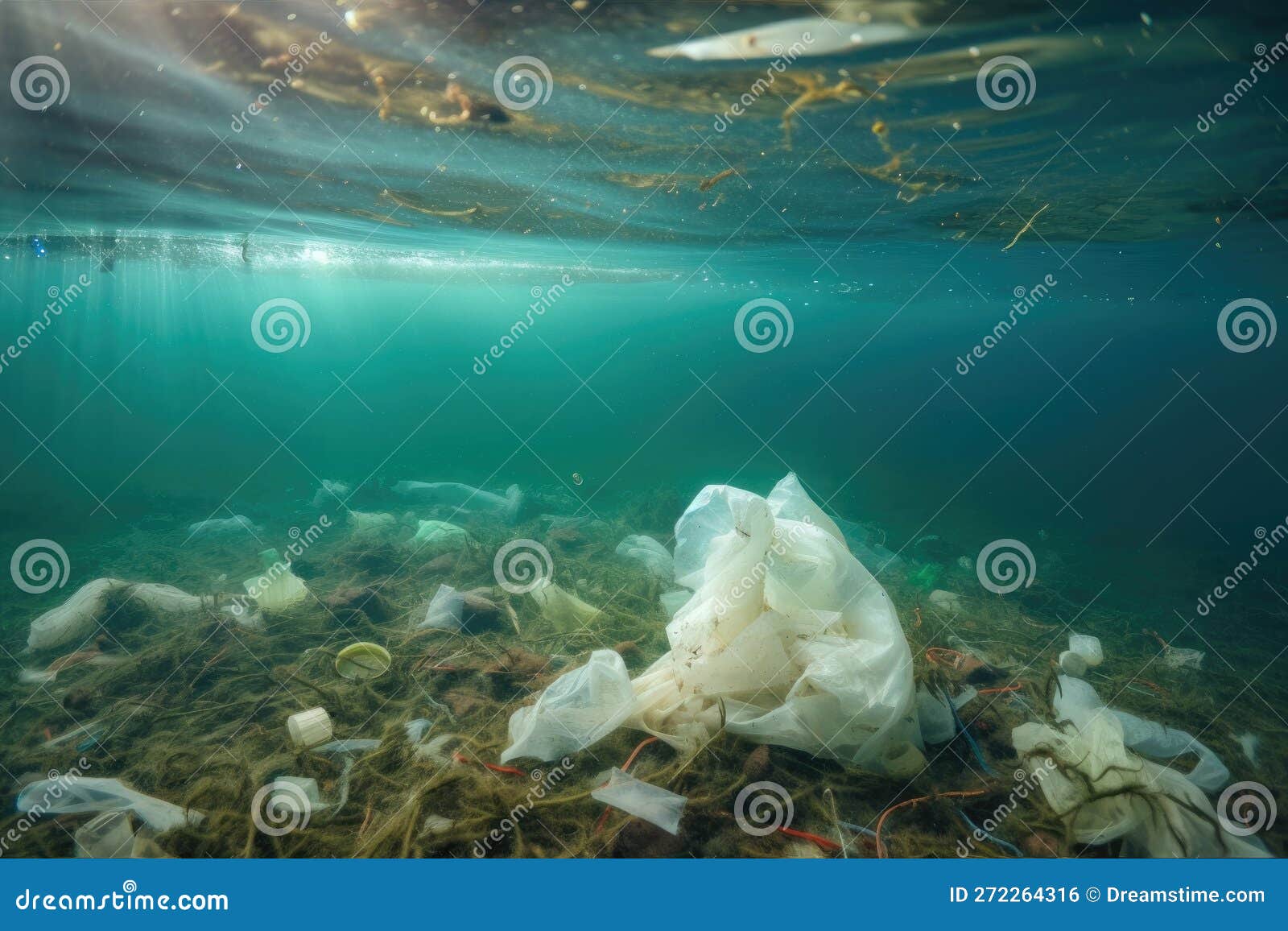 Plastic Trash, Pollution & Garbage Underwater in the Ocean. Generative ...
