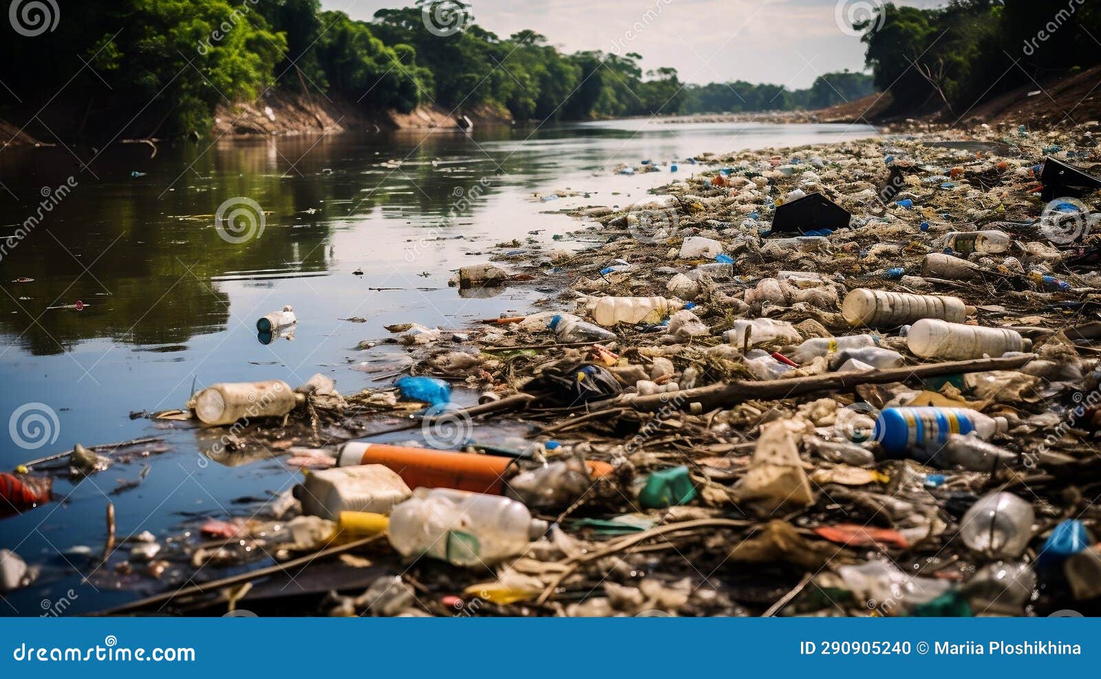 Plastic Trash in the River, Pollution of the Environment Concept Stock ...