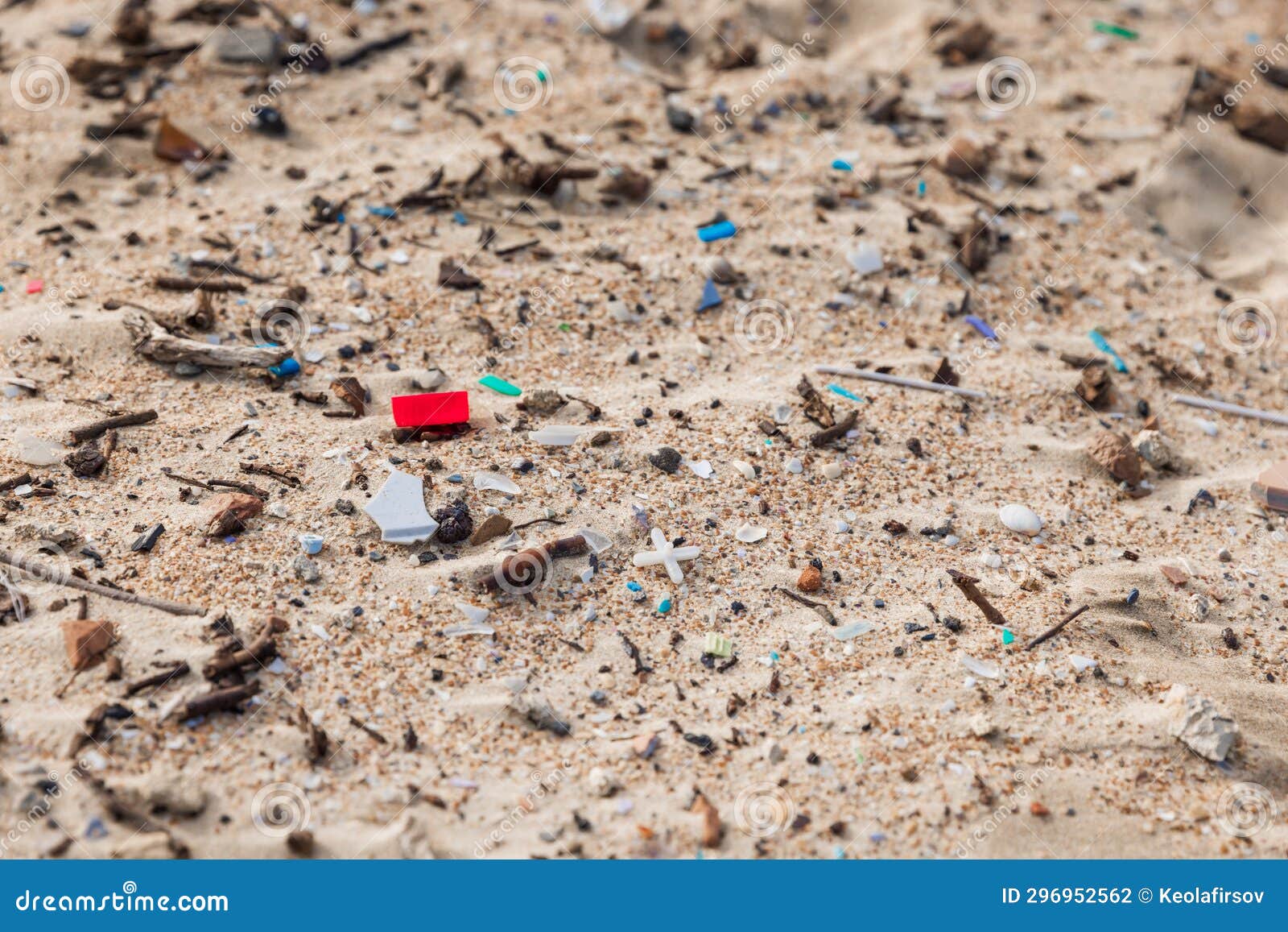 Plastic Trash in Sand on Beach. Pollution by Microplastic Rubbish on ...
