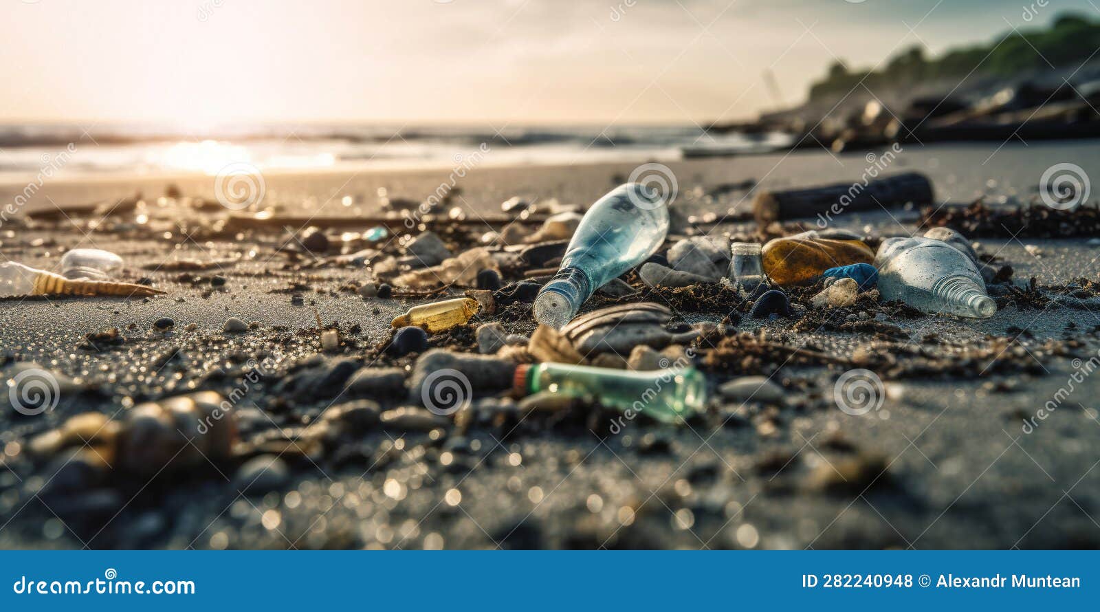 Plastic Trash on the Sea Sandy White Beach, Panoramic Image. Stock ...
