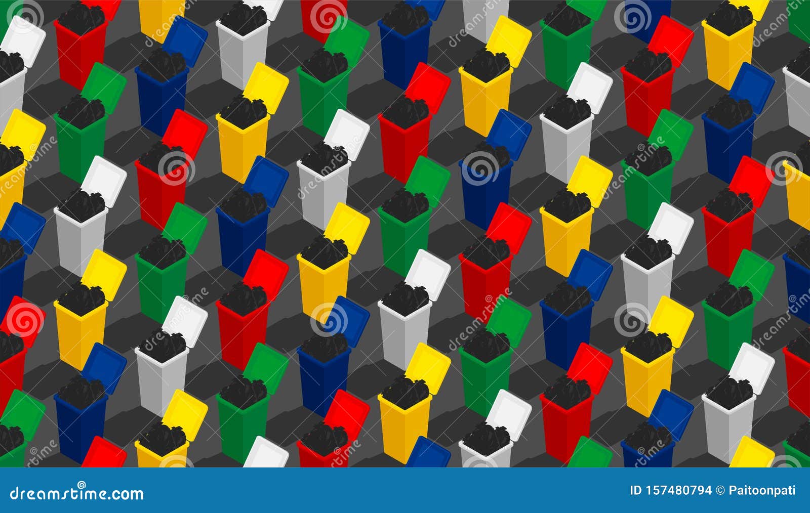Plastic Trash and Waste Garbage 3D Isometric Seamless Pattern ...