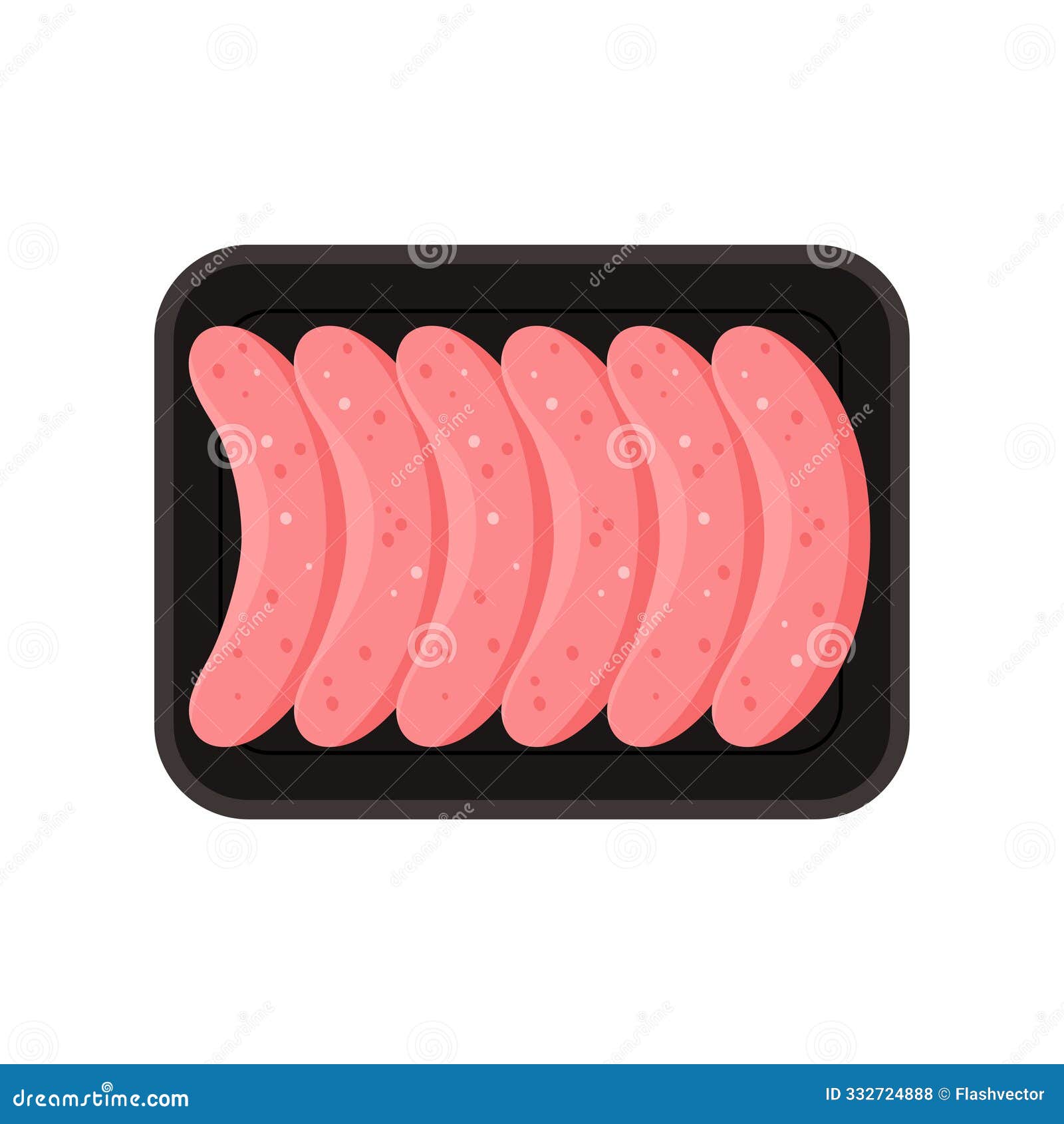 Plastic Tray with Meat Sausages, Top View of Black Rectangular ...