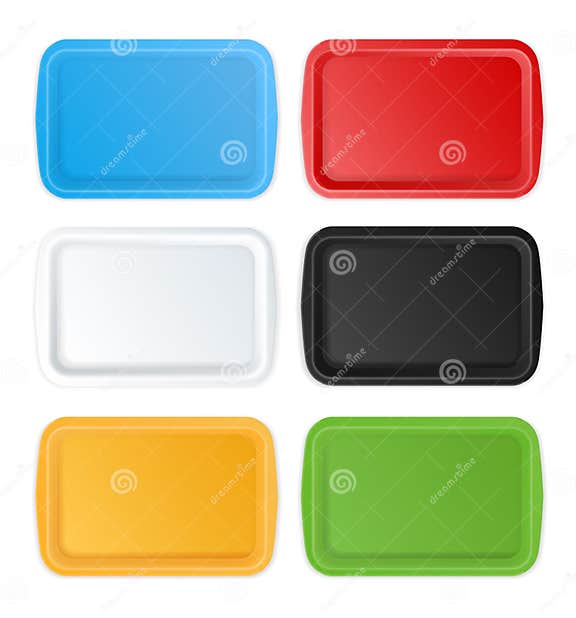 Plastic Trays. Realistic Empty Serving Plates Rectangular Shape ...