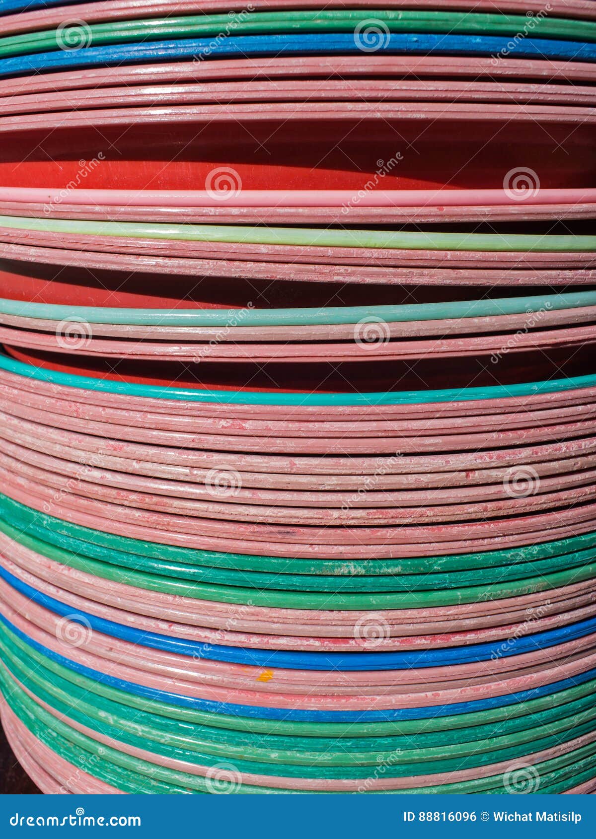 Plastic Trays Stacked in Row Stock Photo - Image of colorful ...