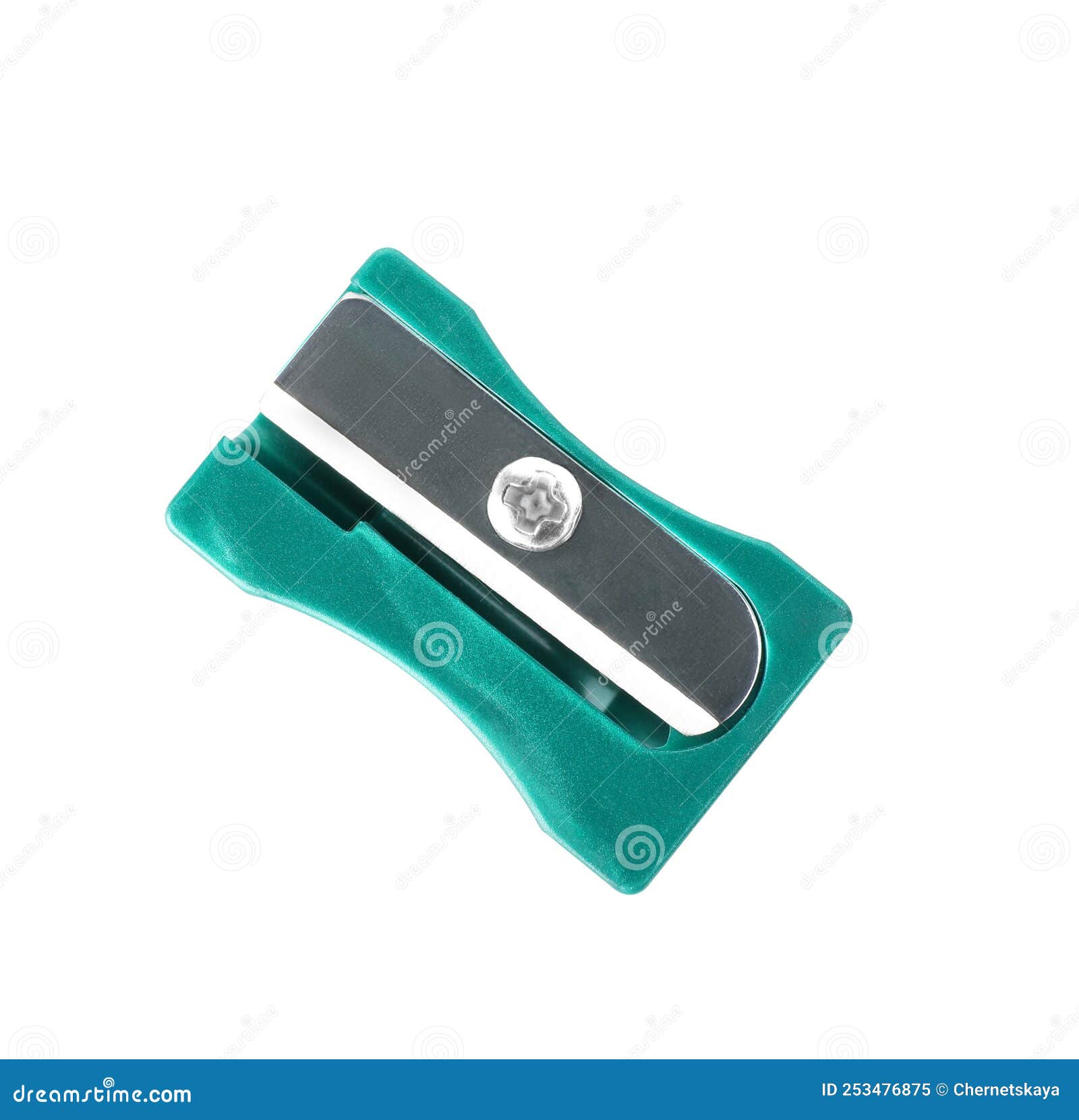 Plastic Turquoise Pencil Sharpener Isolated on White, Top View Stock ...