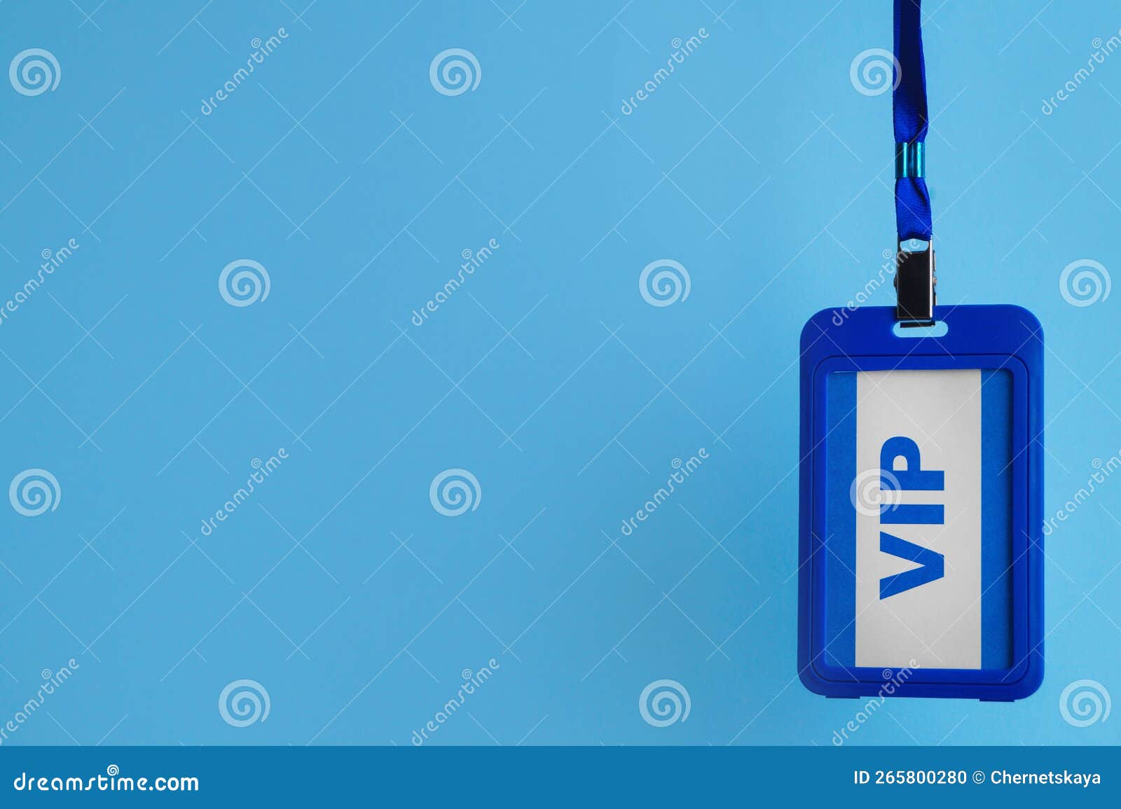 Plastic Vip Badge Hanging on Light Blue Background, Space for Text ...