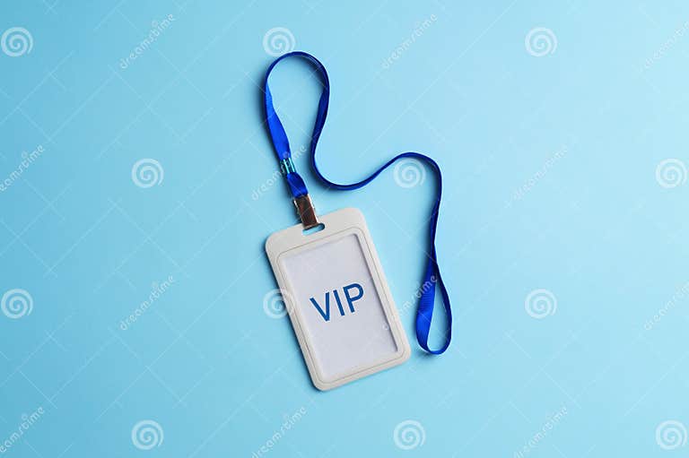 Plastic Vip Badge on Light Blue Background, Top View Stock Image ...