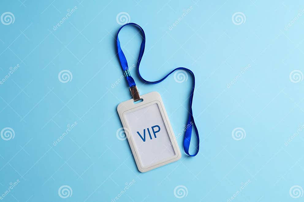 Plastic Vip Badge on Light Blue Background, Top View Stock Image ...