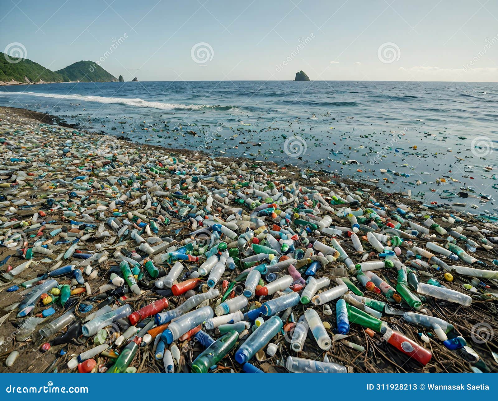 Plastic Waste on the Beach. Environmental Pollution Stock Illustration ...