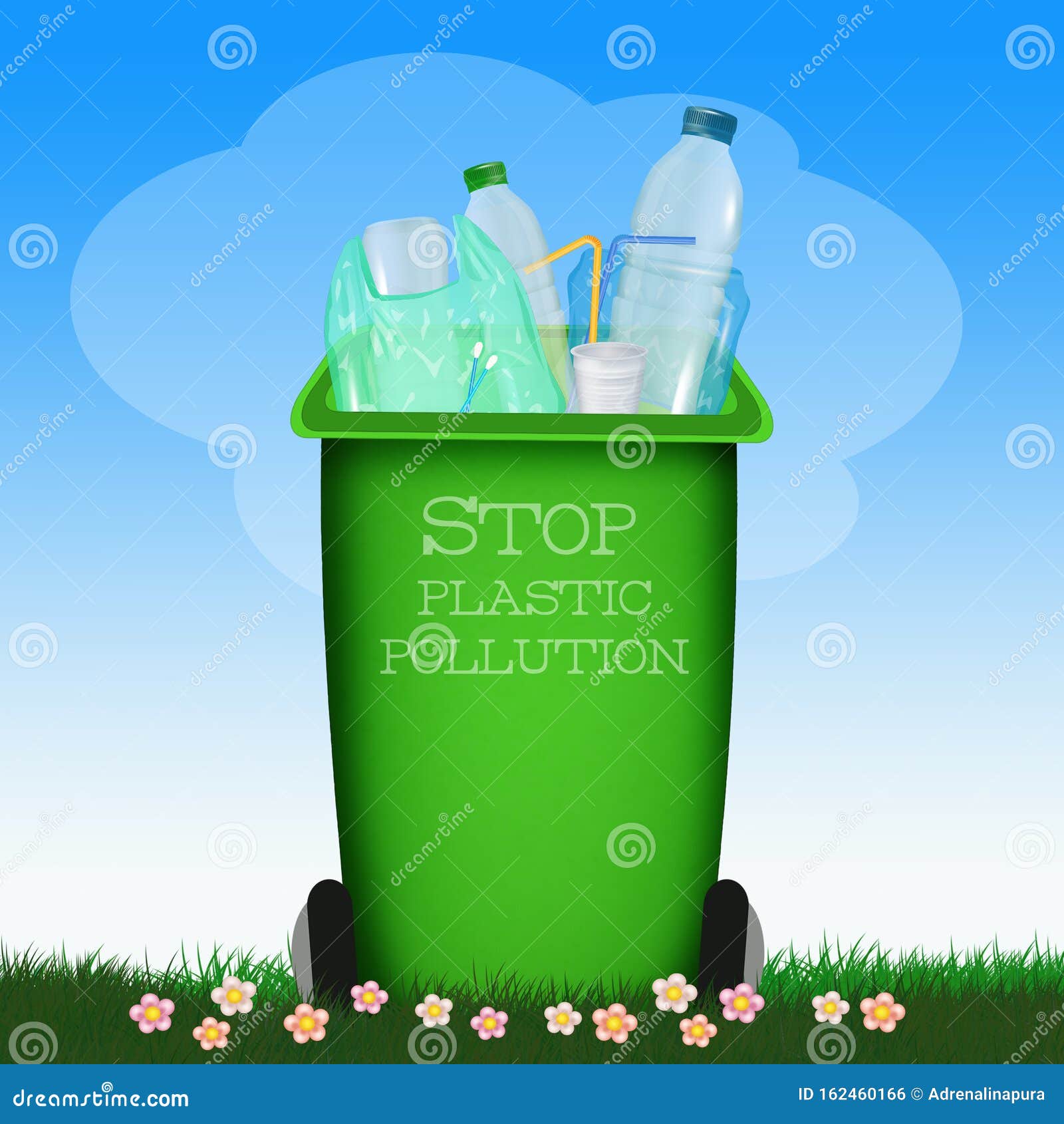 Plastic Waste Bin for Environmental Impact Stock Illustration ...