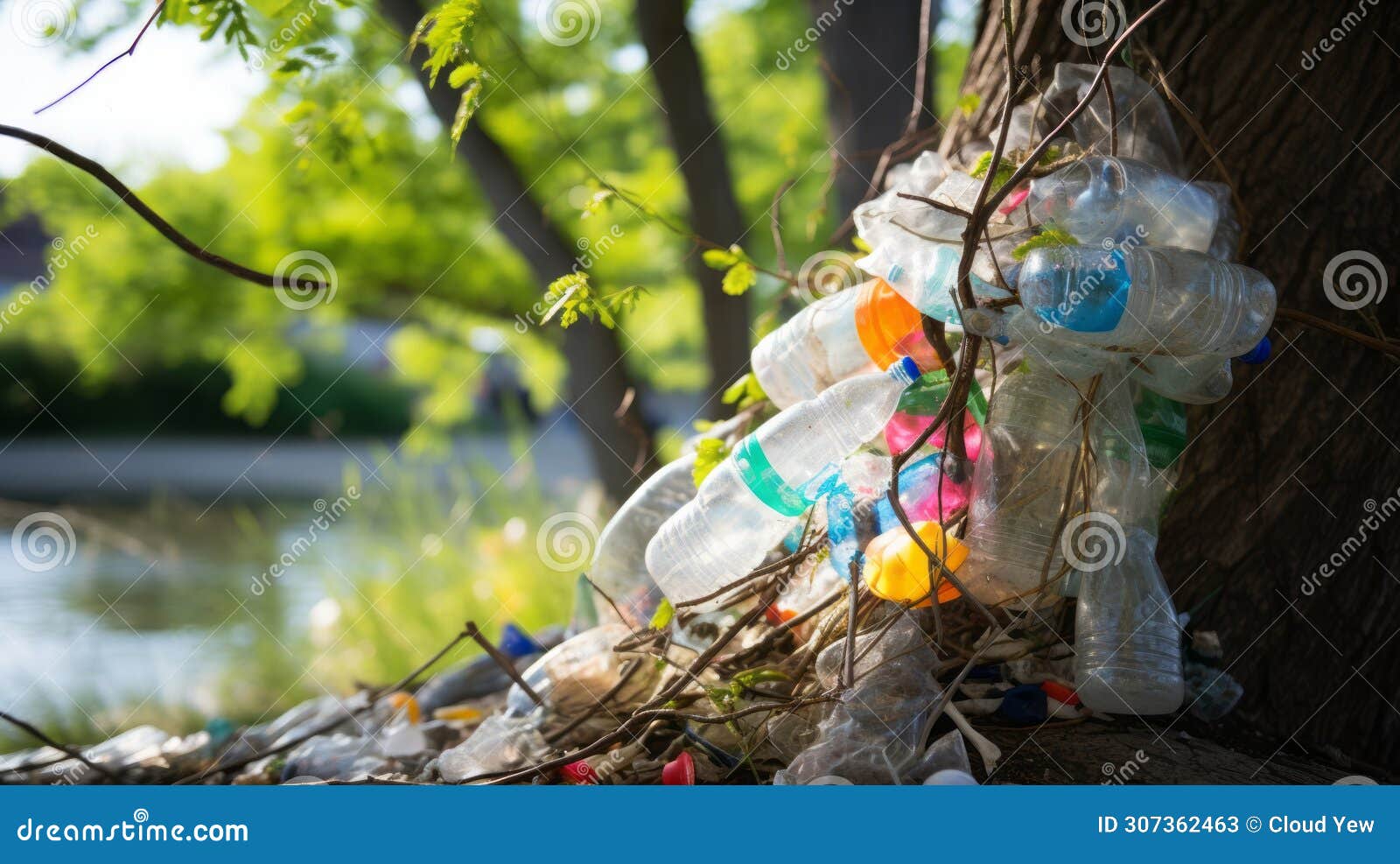 Plastic Waste in City Park Tree Branches Stock Illustration ...