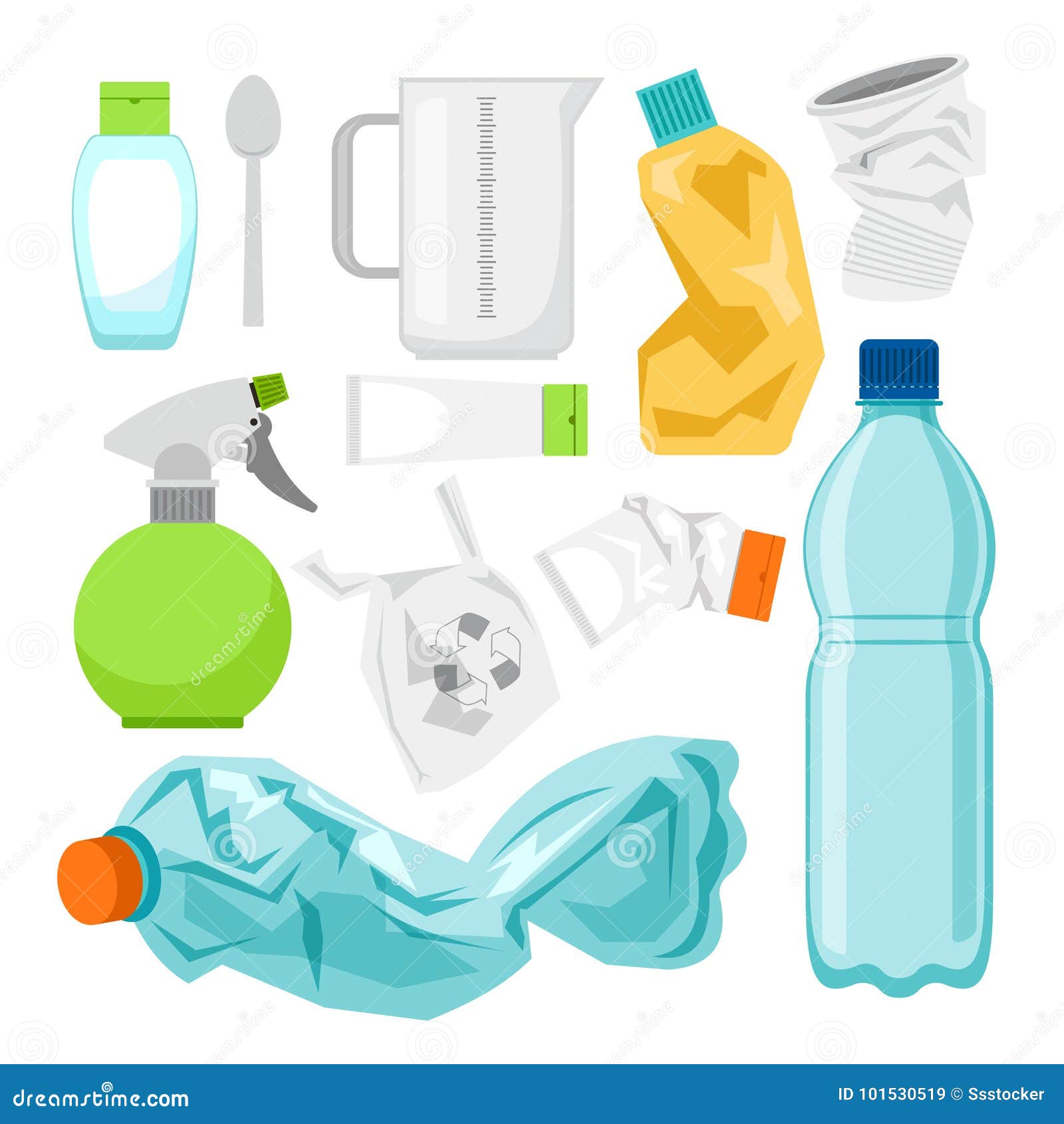 Plastic Waste Collection on White. Plastic Bottles Stock Vector ...