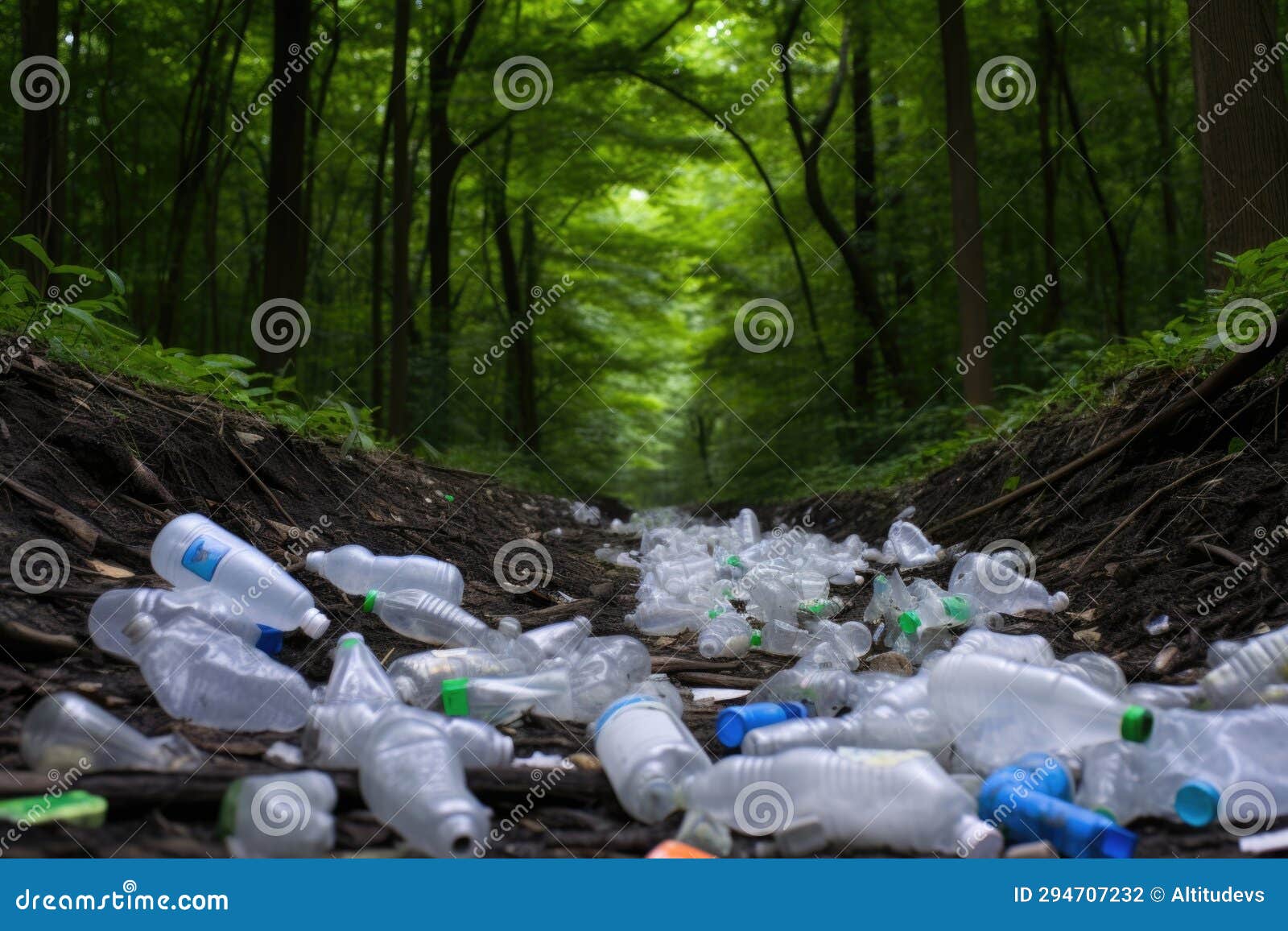 Plastic Waste Consumes Natural Habitat of a Forest Stock Illustration ...