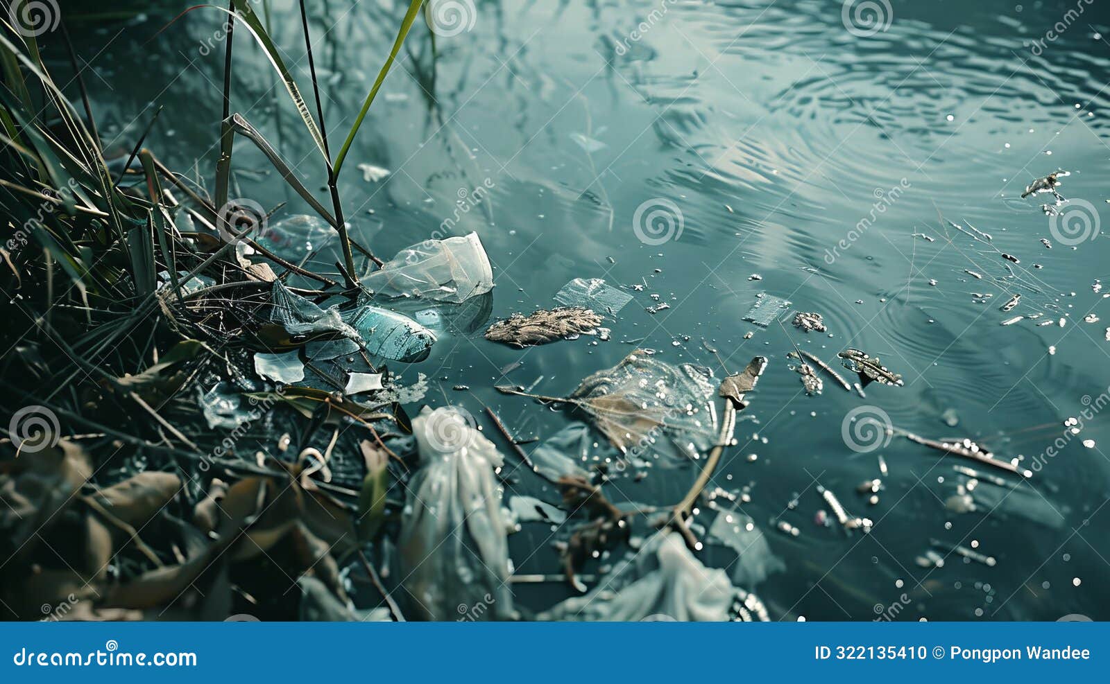 Plastic Waste Floating On A Polluted River Trash And Debris Floating On ...