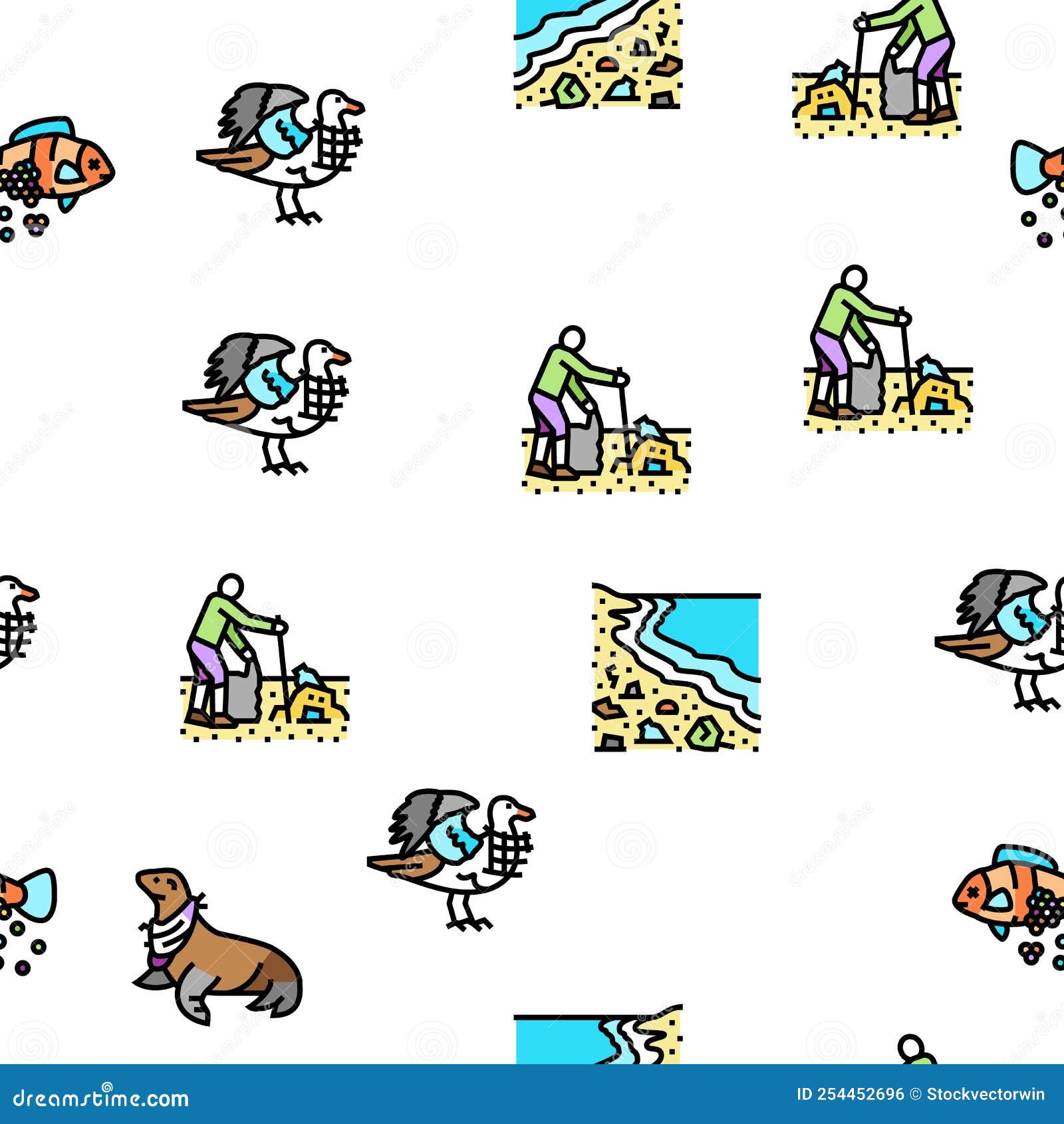 Plastic Waste Nature Environment Vector Seamless Pattern Stock Vector ...