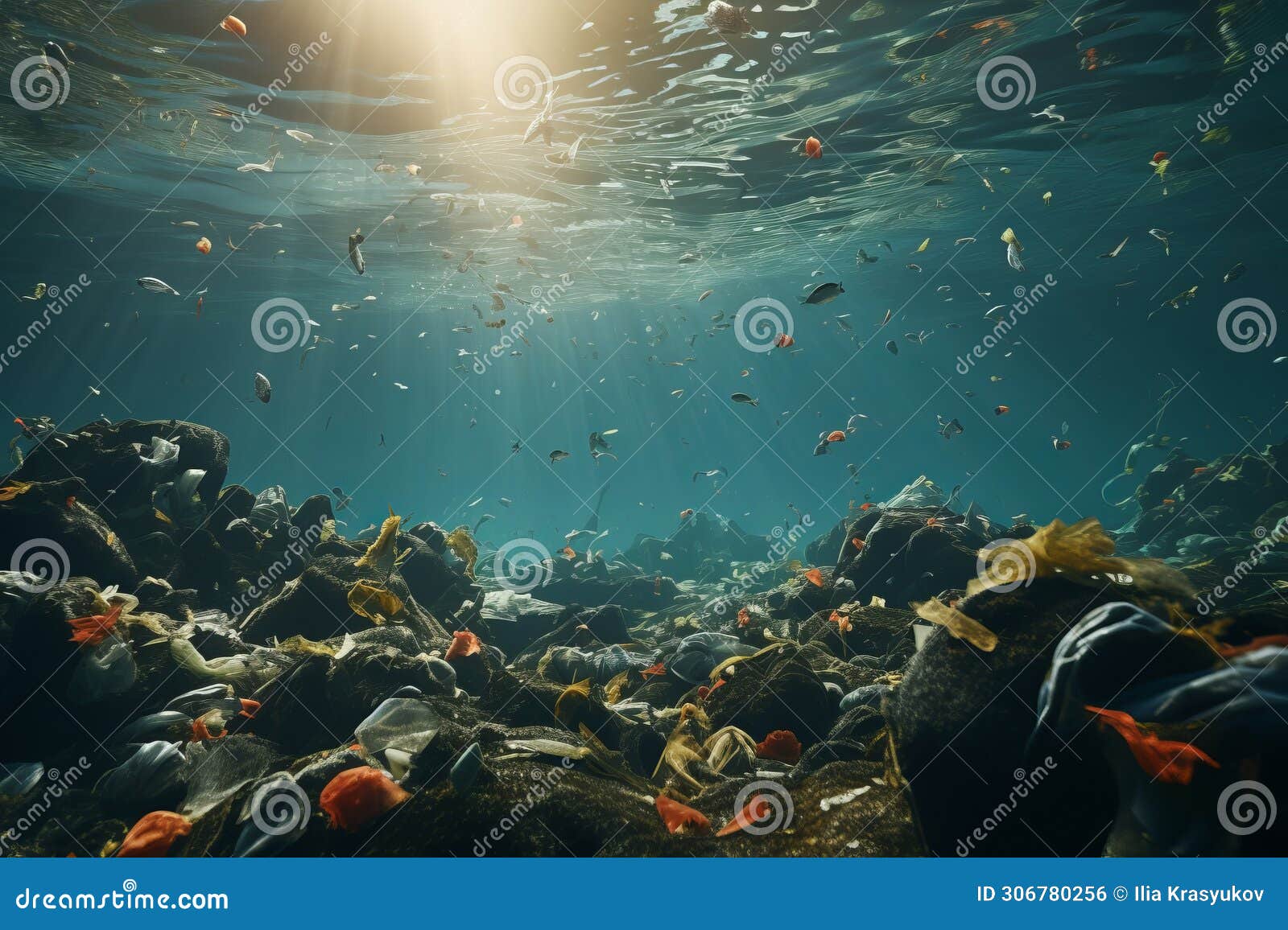 Plastic Waste Polluting and Submerged in the Oceanic Environment Stock ...