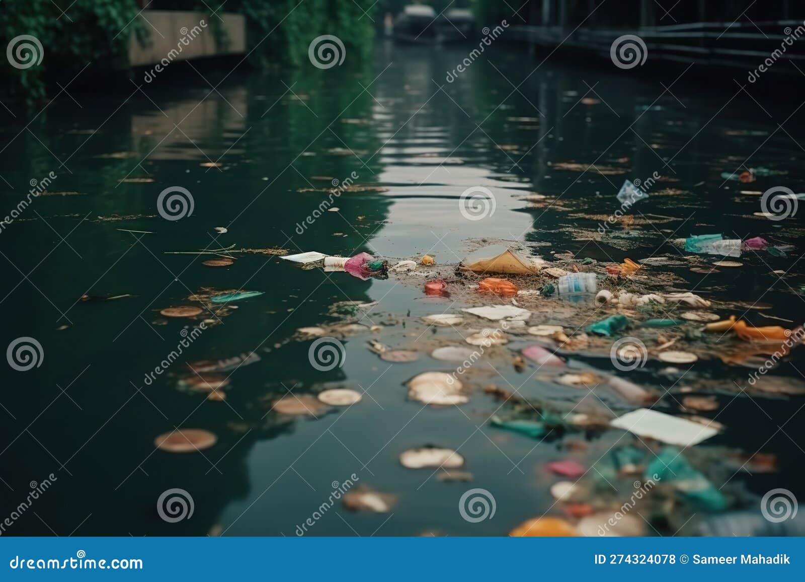 Plastic Waste Rubbish Floating in Canal, Environmental Pollution ...