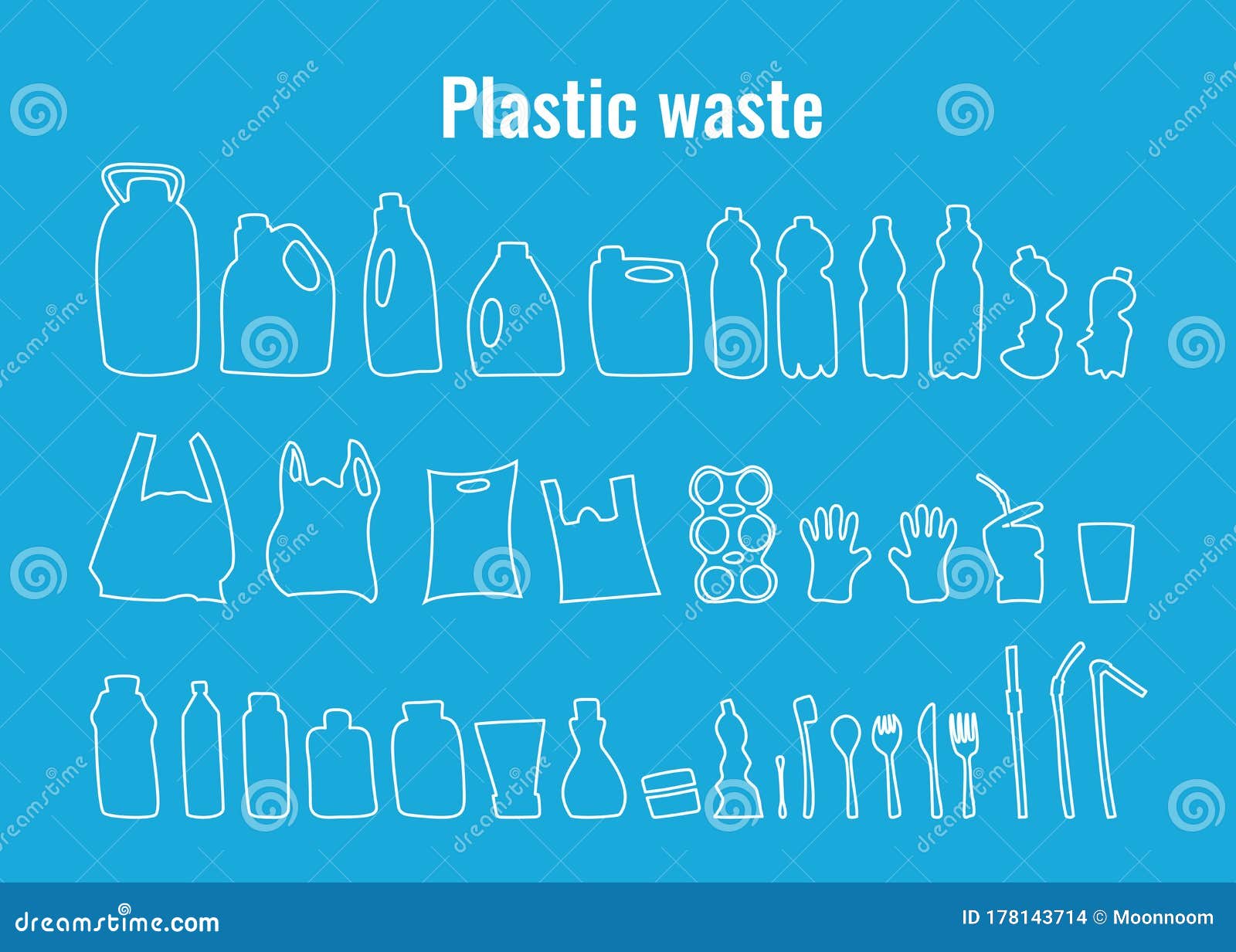 Plastic Waste, Single Use Dishes Vector Set Stock Vector - Illustration ...