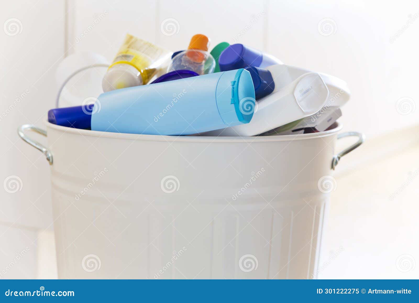 Plastic Waste in a White Garbage Can Stock Image - Image of pollution ...