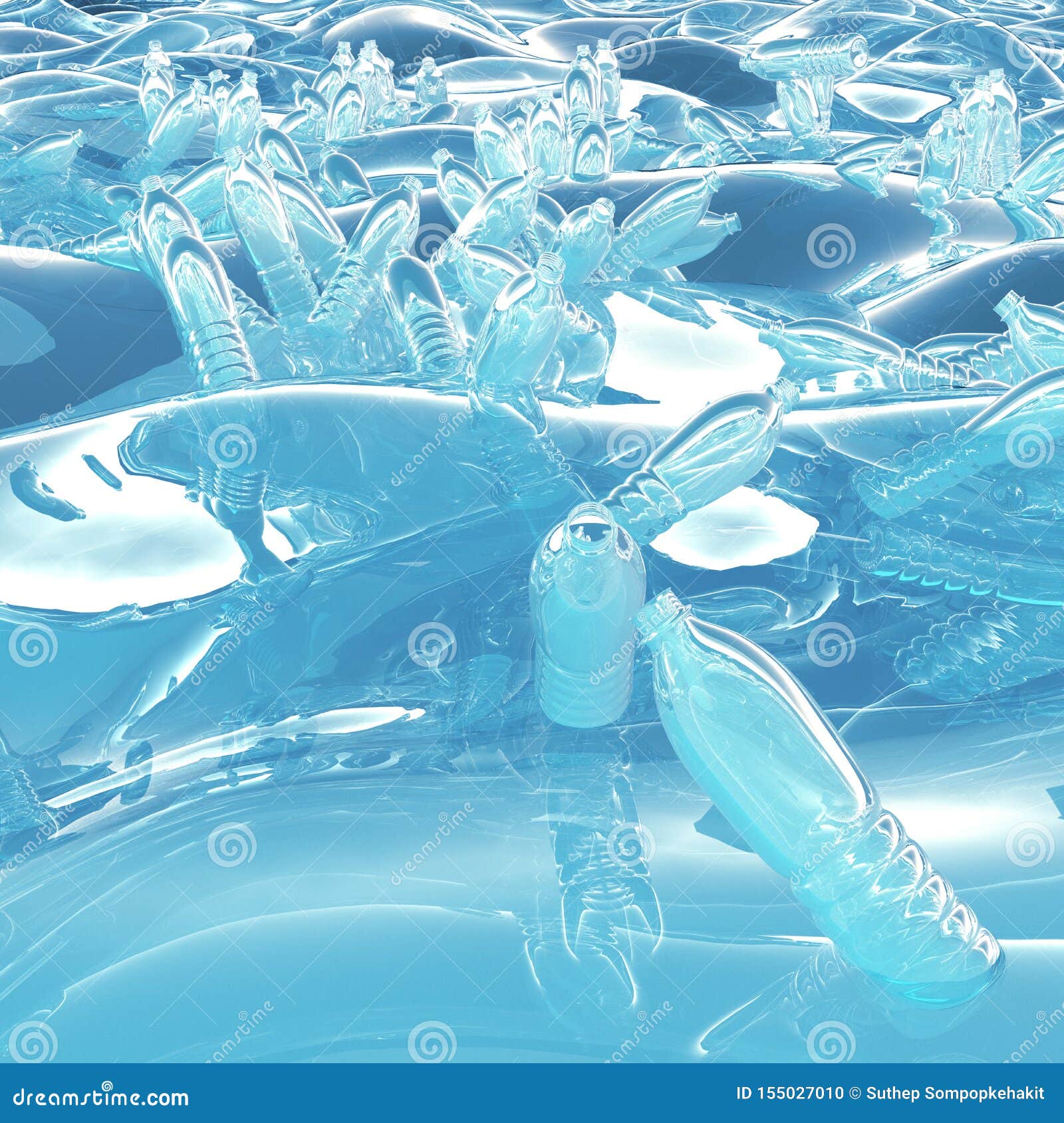 Plastic Water Bottles Pollution in Sea,3D Rendering Stock Illustration ...