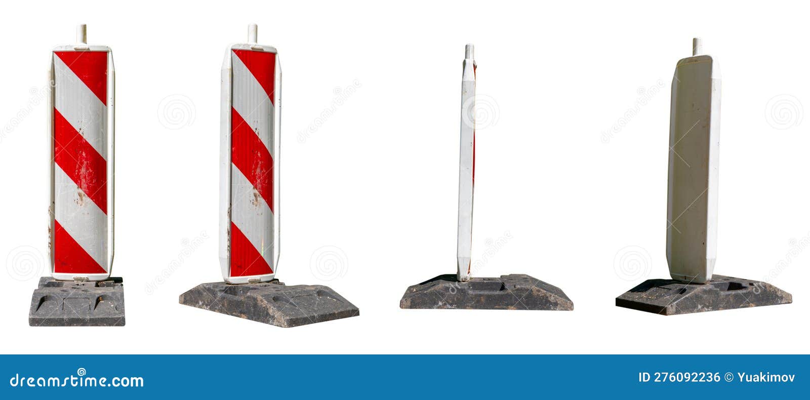 Plastic White and Red Road Sign with Black Base Different Views Set ...