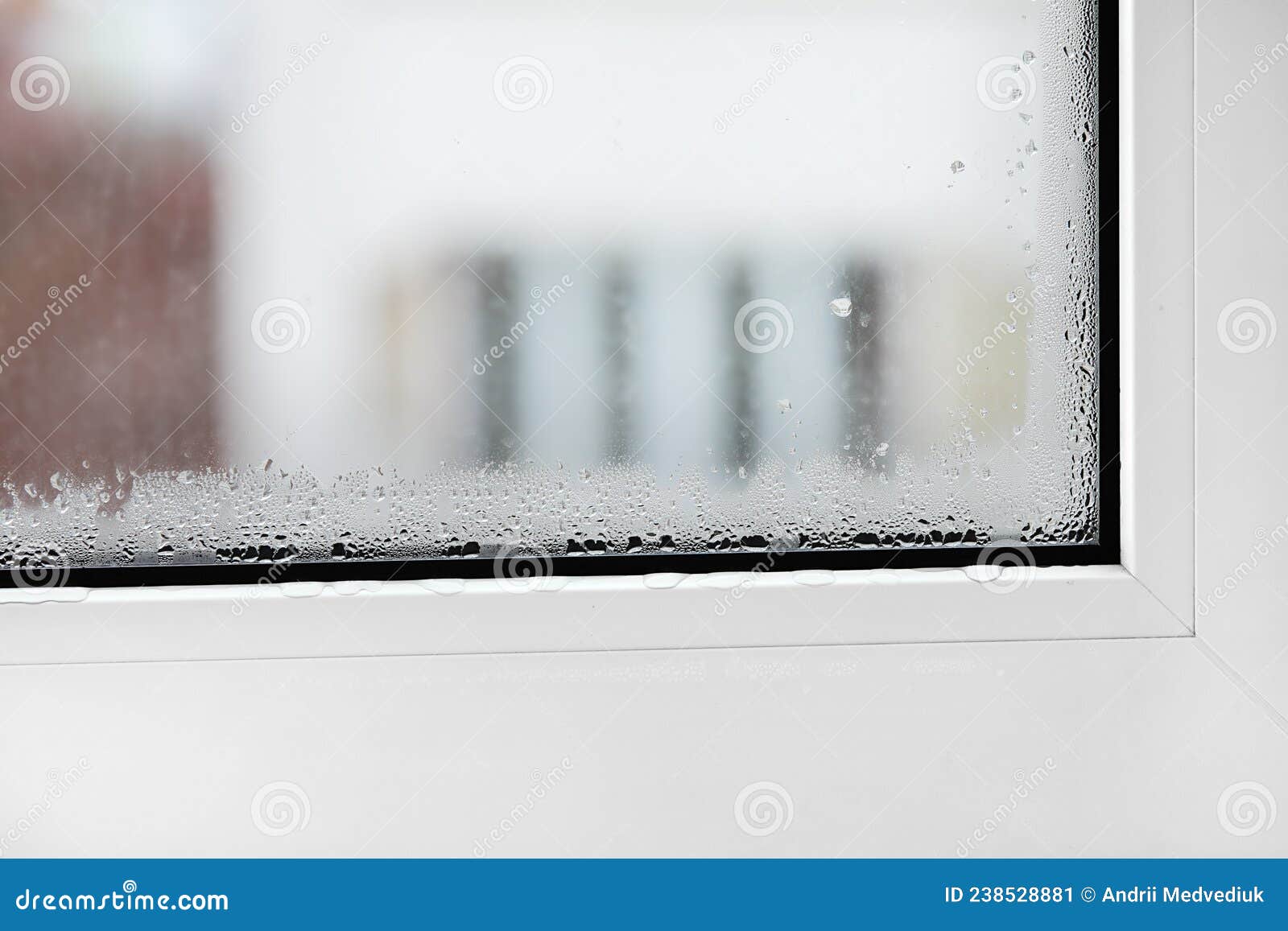 A Plastic Window with Condensation of Water on the Glass. Double Glazed ...