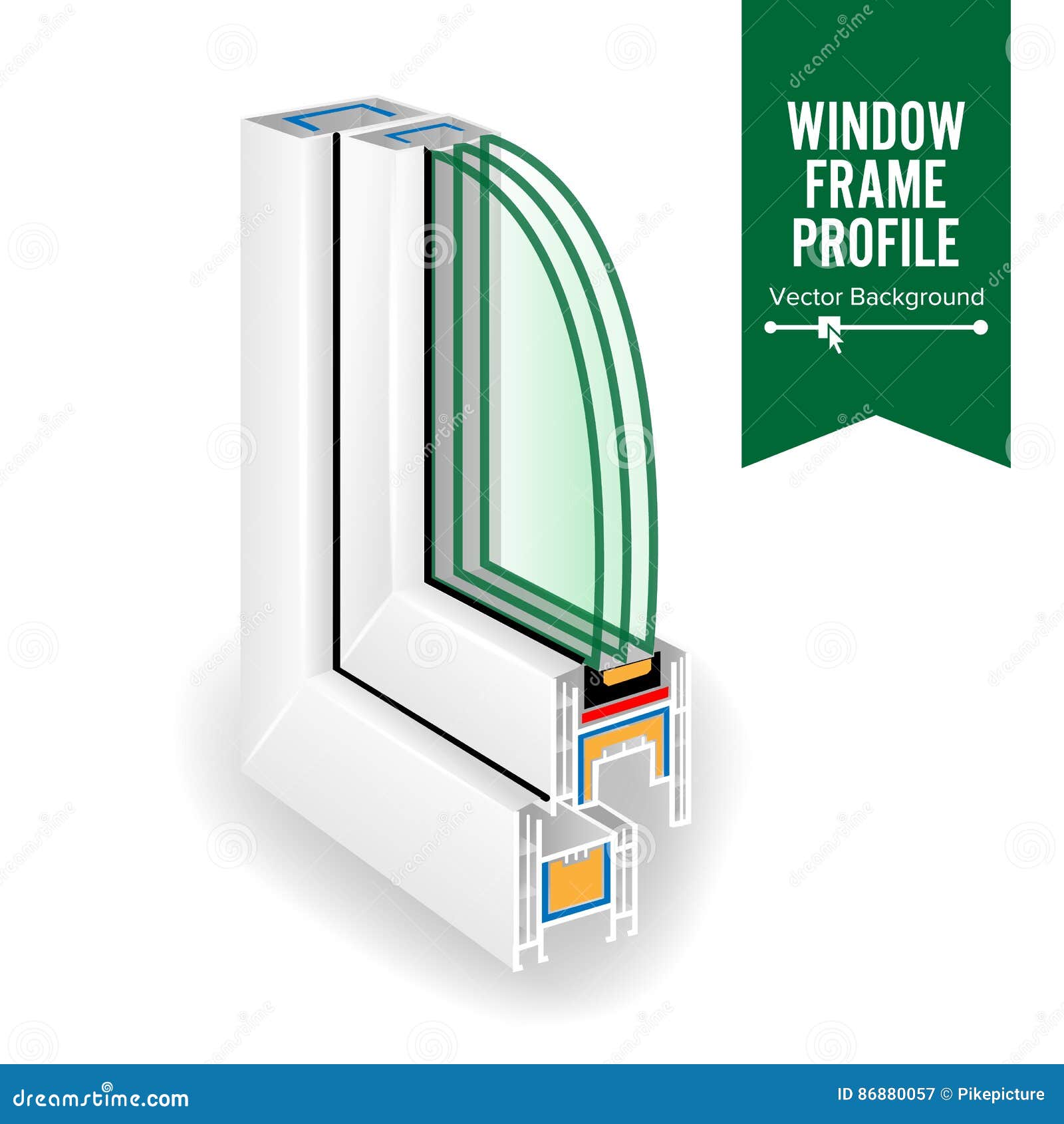Plastic Window Frame Profile. Energy Efficient Window Cross Section ...