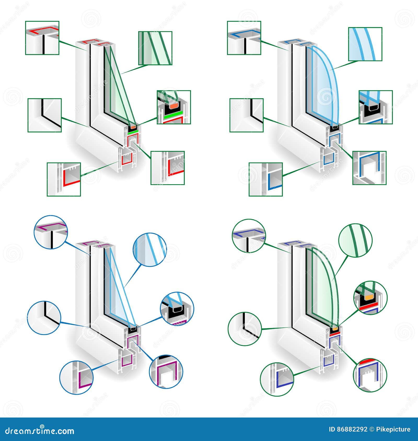 Plastic Window Frame Profile Set. Structure Corner Window. Infographic ...