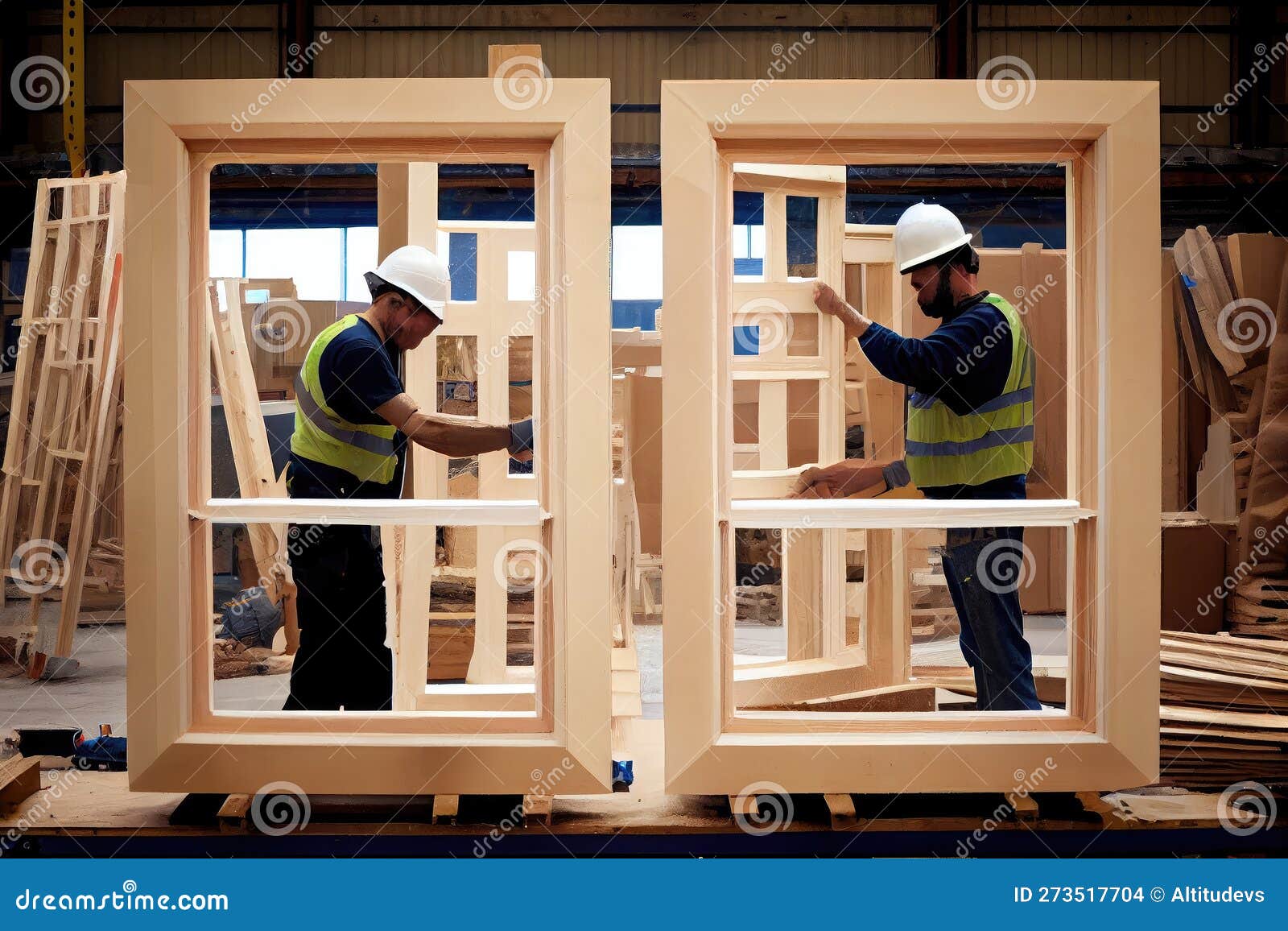 Plastic Window Frames Being Assembled for a New House, with Workers ...