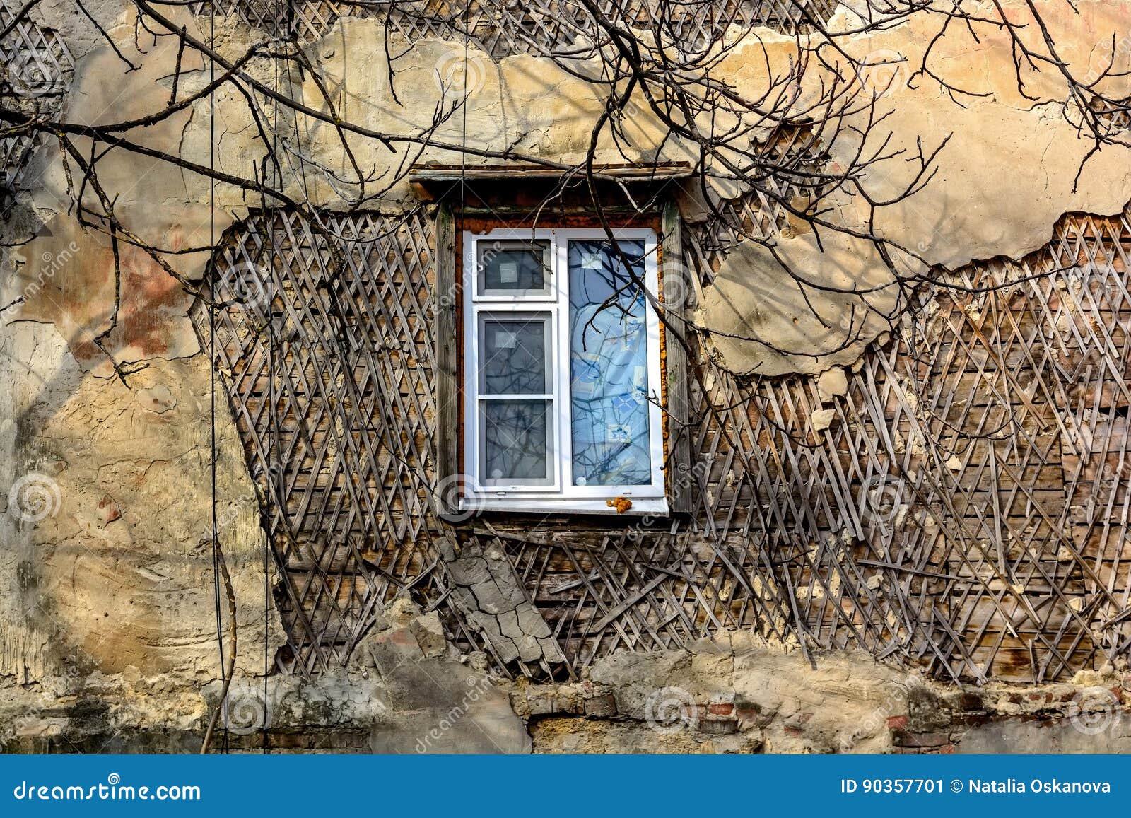Plastic Window in Old Demolished Wall Stock Image - Image of design ...