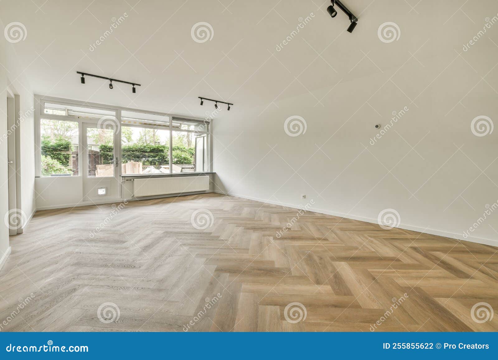 Empty Living Room with Open Kitchen Stock Photo - Image of window, home ...