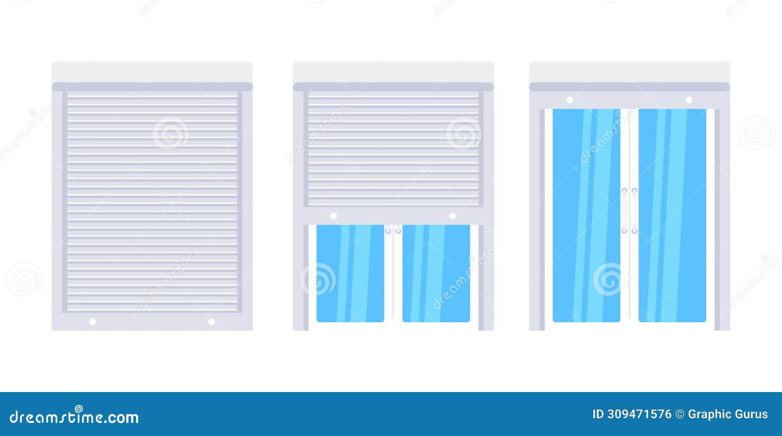 Plastic Window with Rolling Shutter Set. Glass Window Stock Vector ...