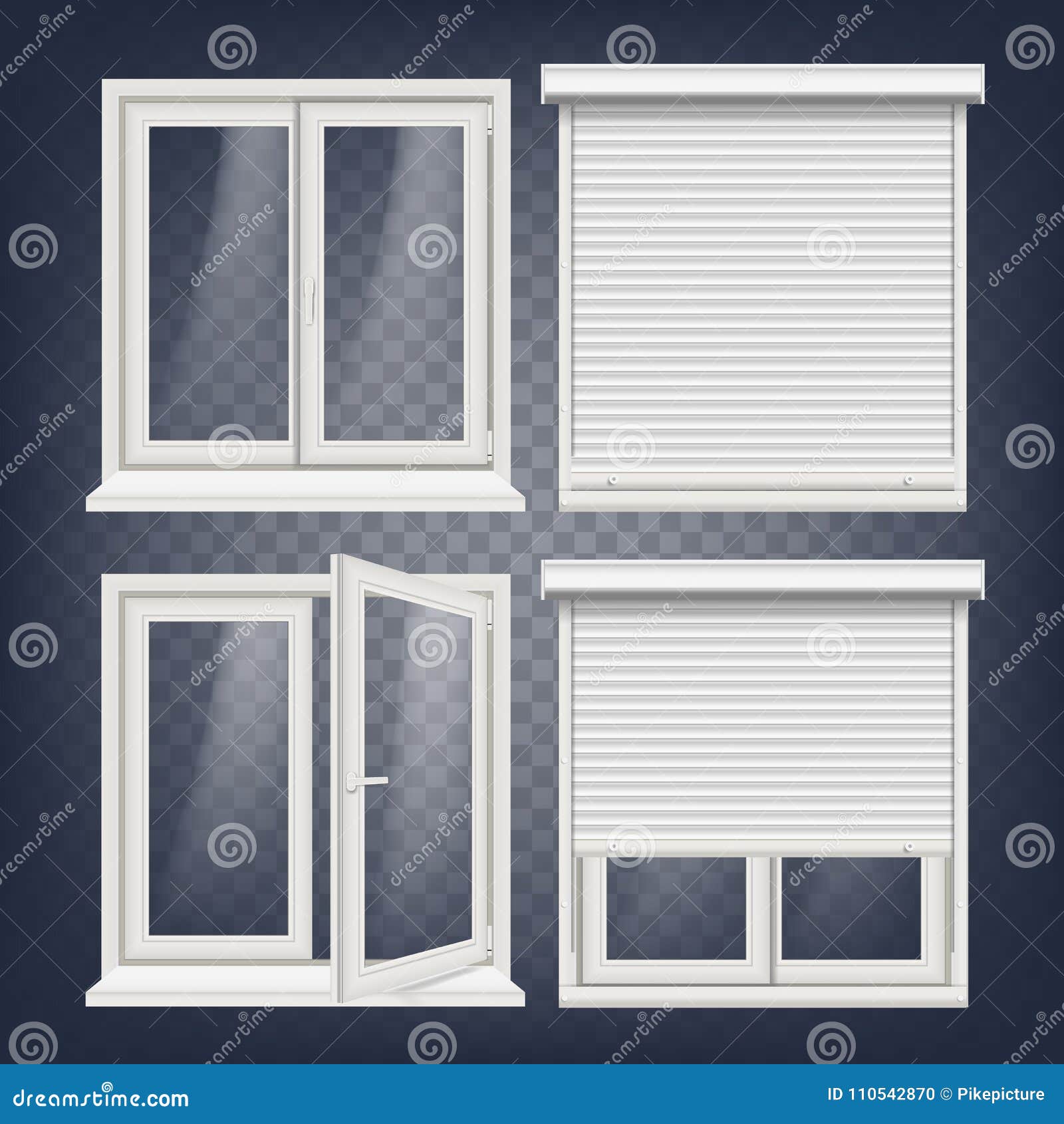 Plastic Window Vector. White Metallic Roller Shutter. PVC Windows ...