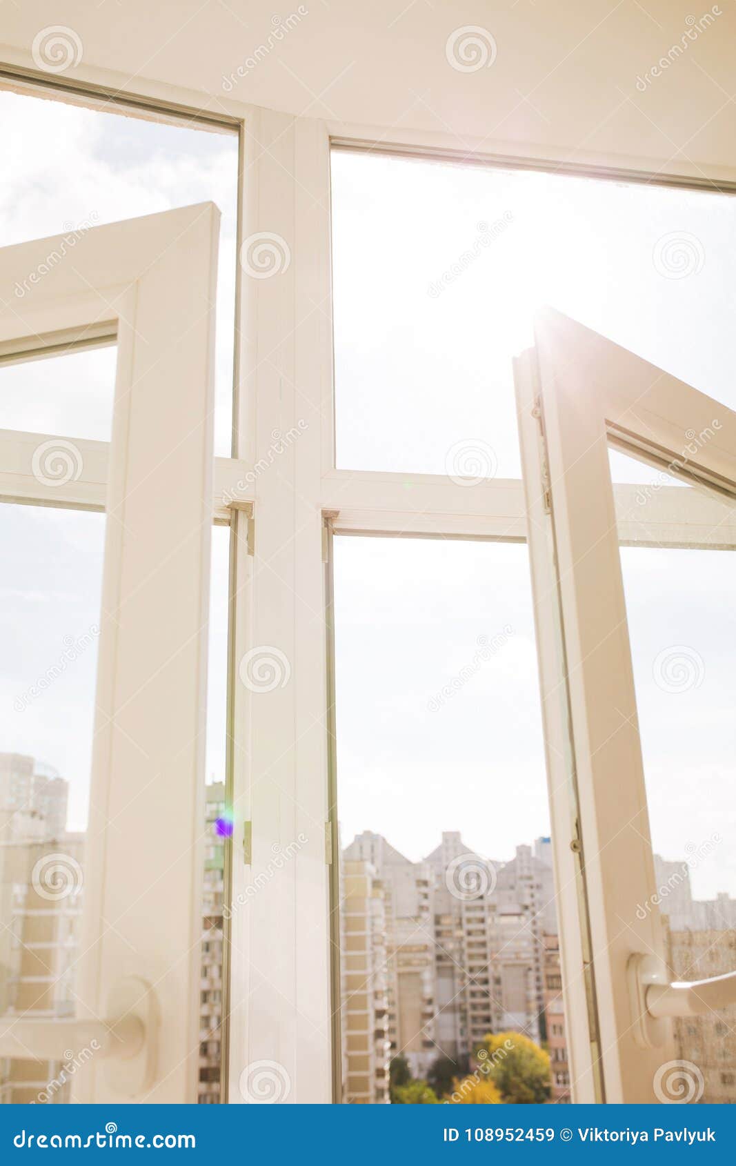 Plastic Window Witn Sun Light at the Background of Multi-storey Stock ...