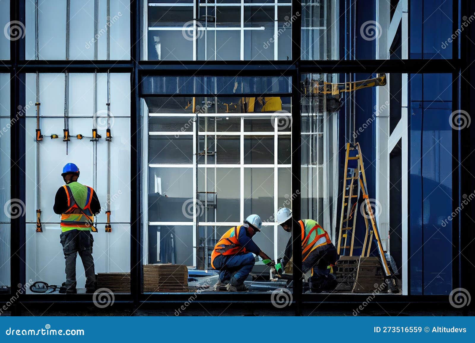 Plastic Windows Being Installed in Building, with Workers on ...