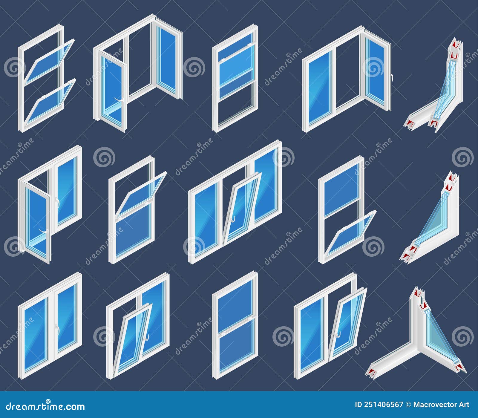 Plastic Windows Color Set on Dark Stock Vector - Illustration of ...