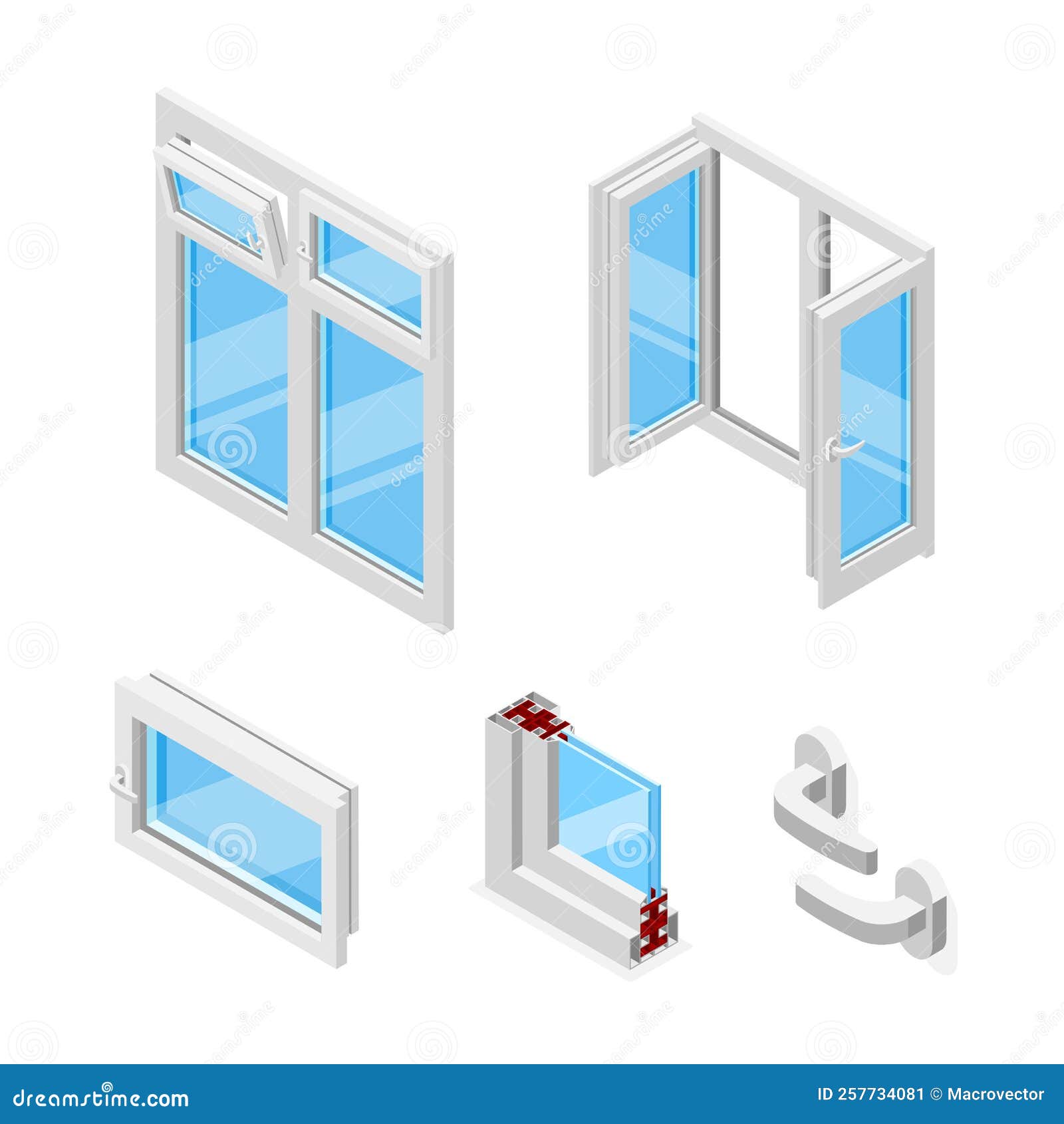 Plastic Windows Isometric Set Stock Illustration - Illustration of ...