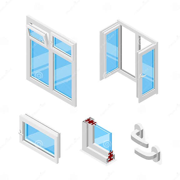 Plastic Windows Isometric Set Stock Illustration - Illustration of ...