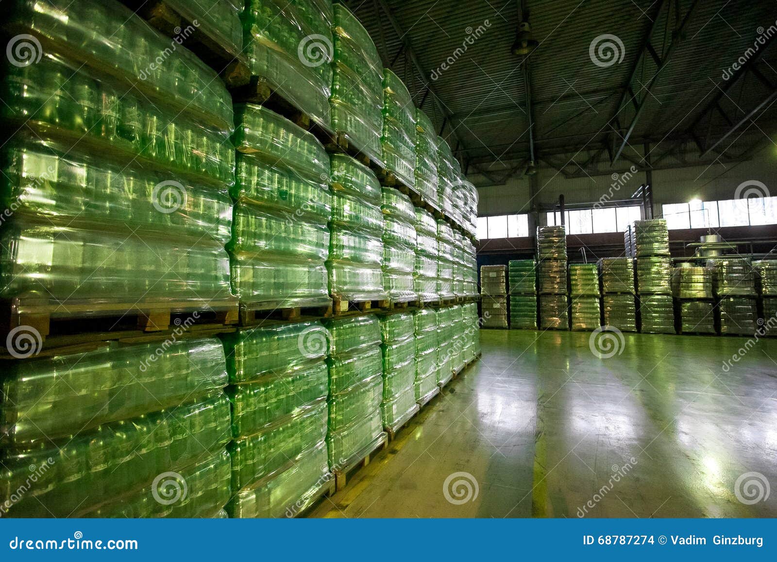 Plastic Wrapped Bottles in Factory Warehouse Stock Photo - Image of ...