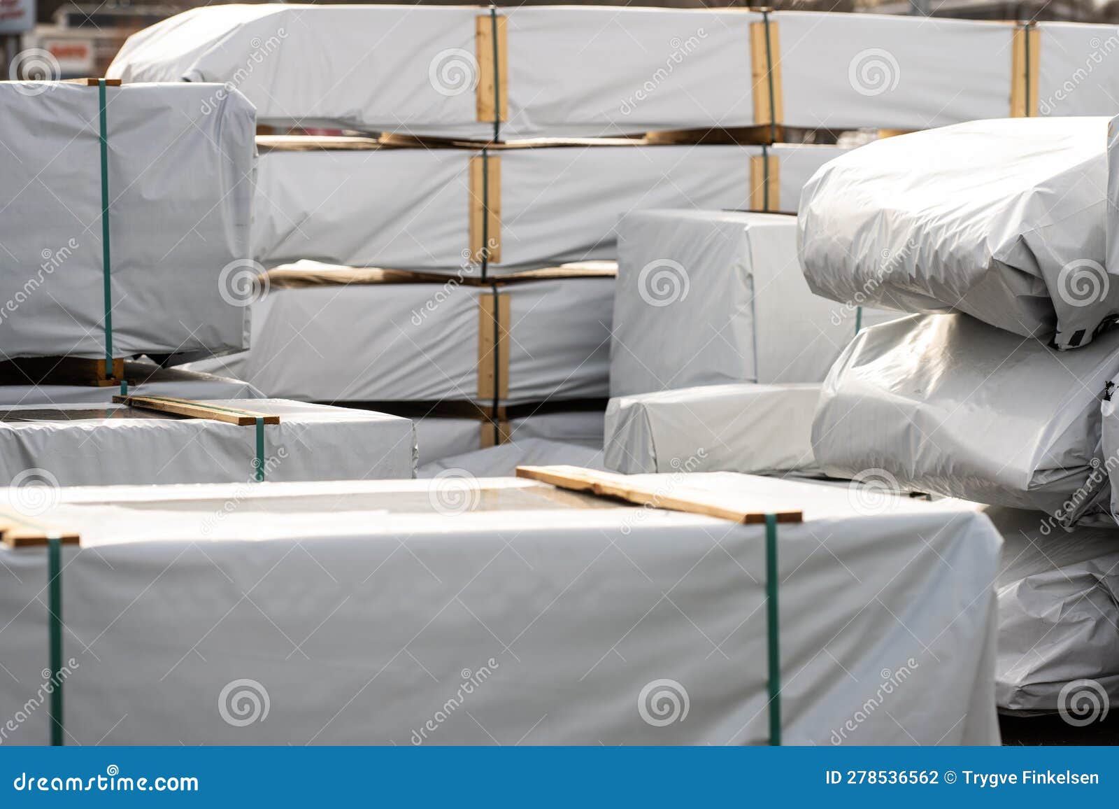 Plastic Wrapped Stacks of Wood Planks.. Stock Photo - Image of floor ...